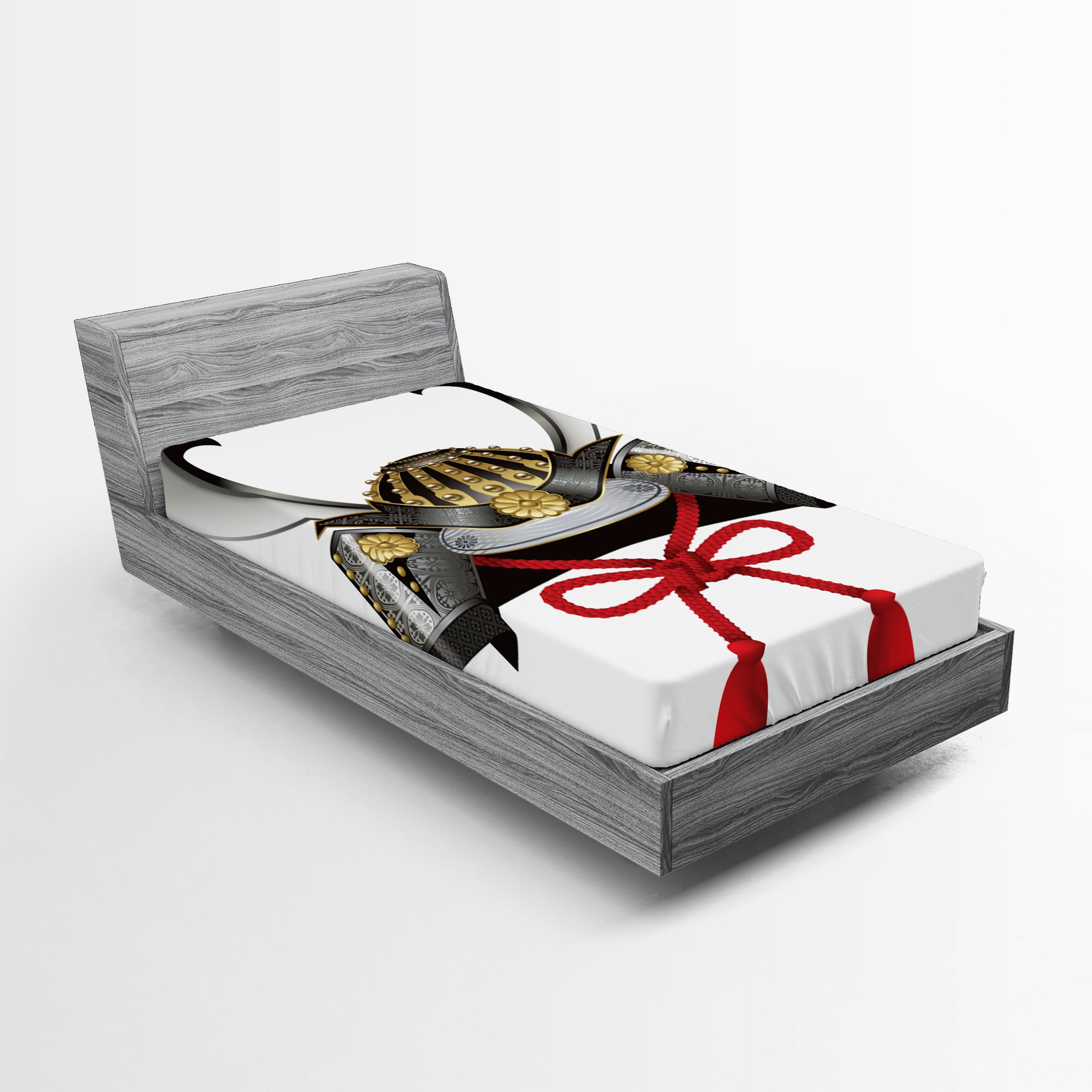 Ambesonne Japanese Fitted Sheet, Samurai Kabuto, Twin Size, Grey ...