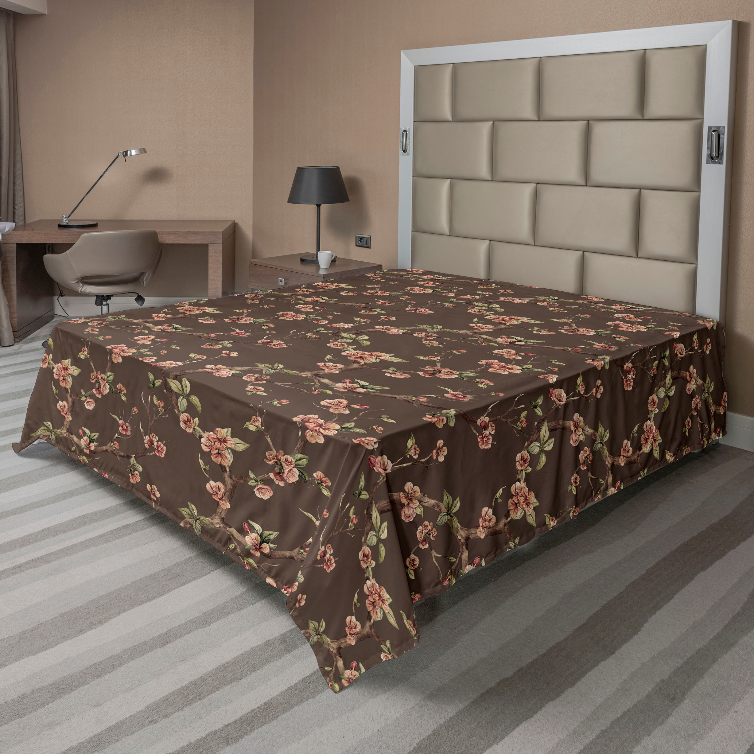 Ambesonne Japanese Flat Bedding Sheet Soft Top Sheet, Sakura Blossom ...