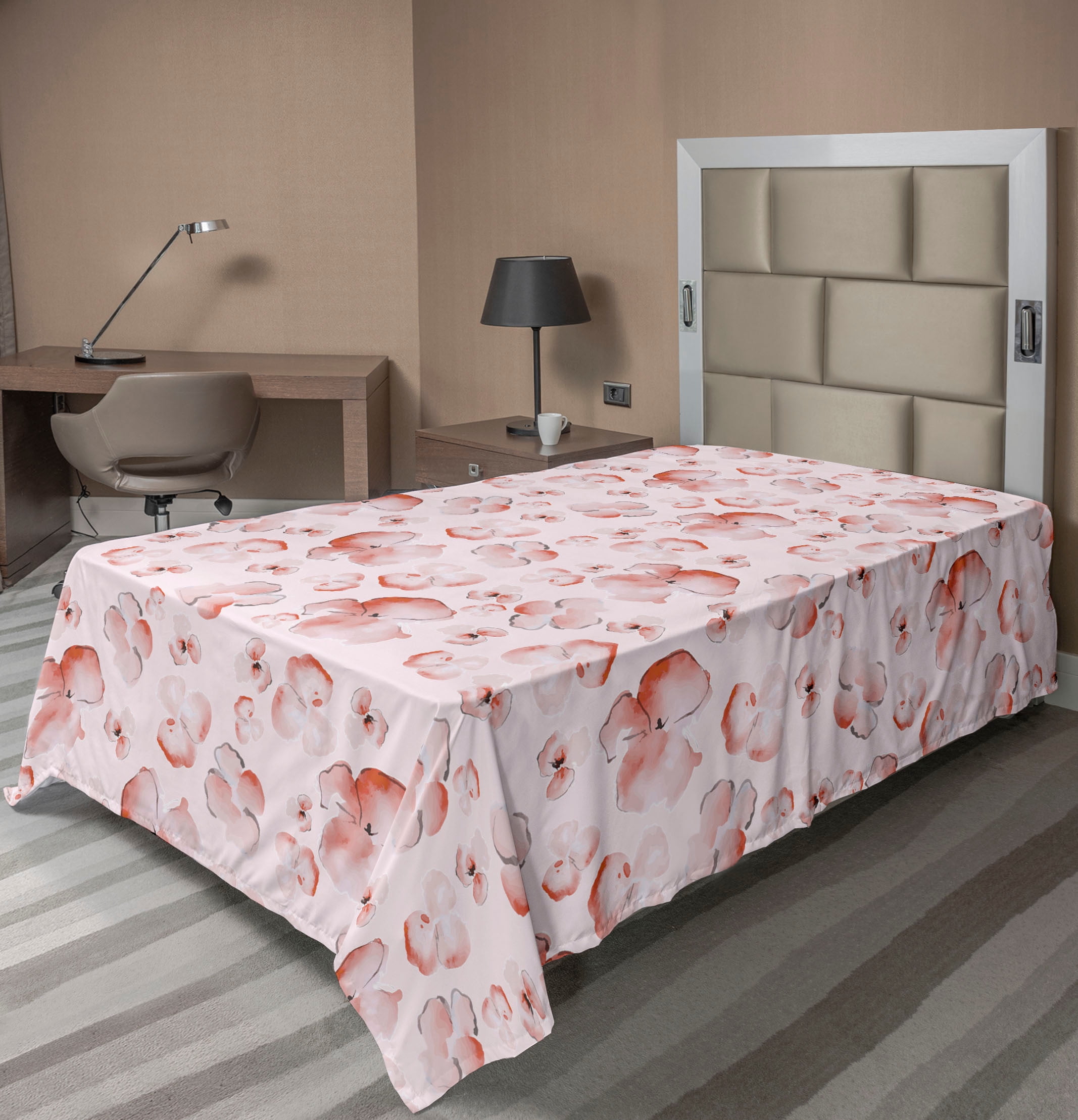 Ambesonne Japanese Flat Bedding Sheet Soft Top Sheet, Sakura Flowers ...