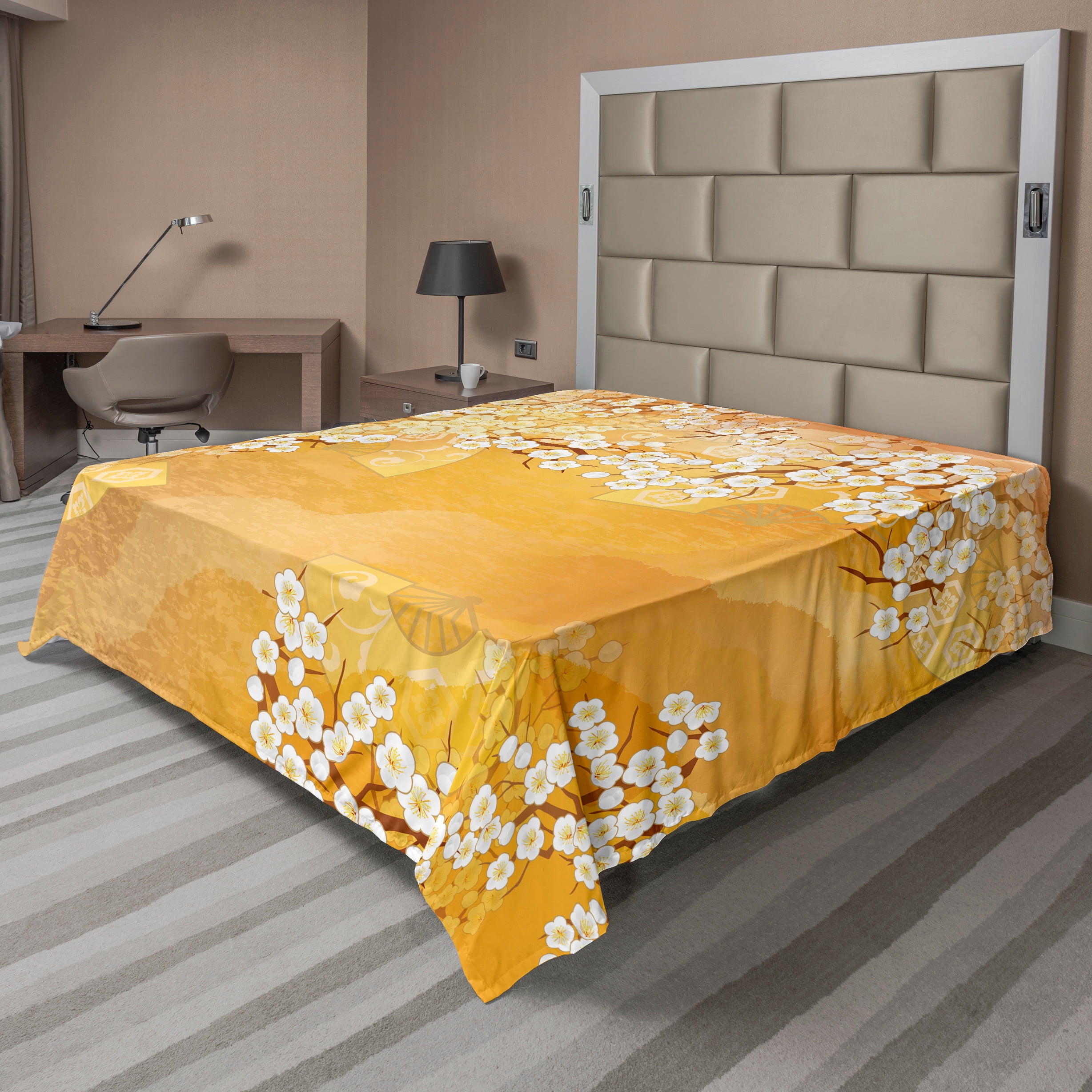 Ambesonne Japanese Flat Sheet, Cherry Blossoms Layout, Queen Size ...