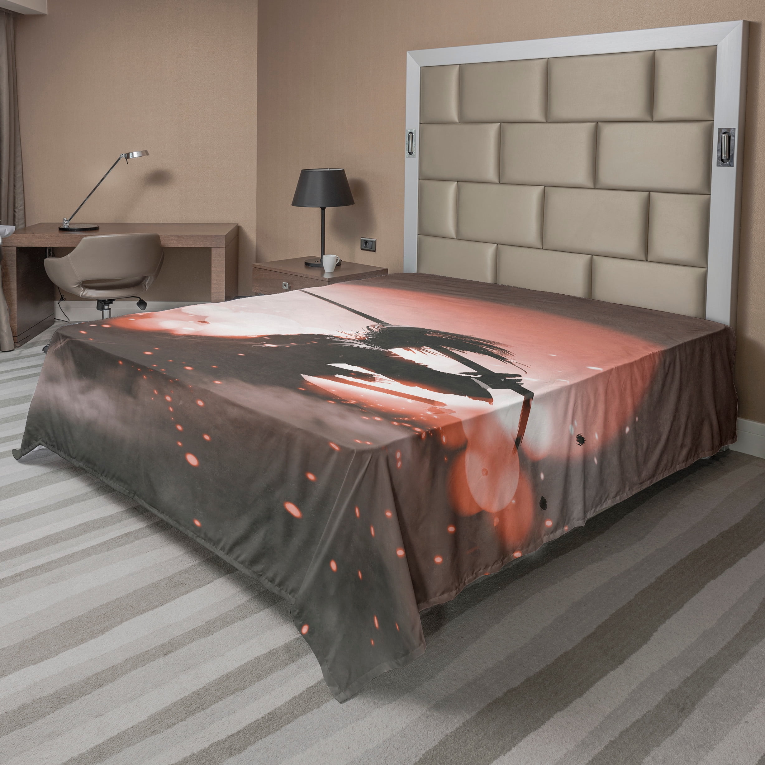 Ambesonne Japanese Flat Sheet, Samurai Japan, California King, Salmon ...