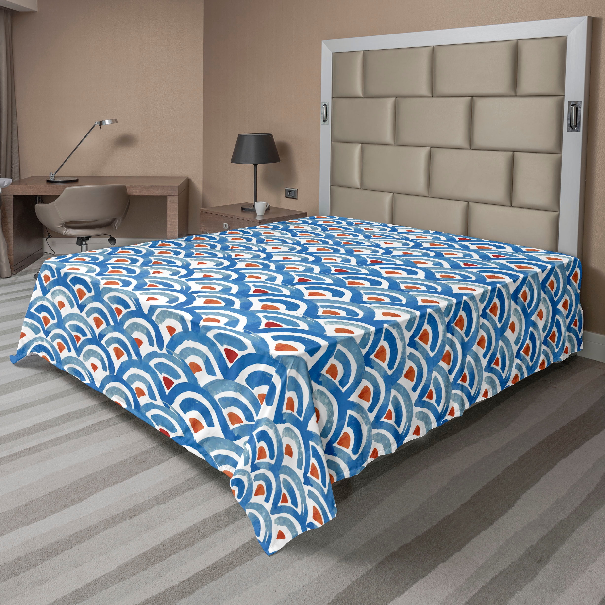 Ambesonne Japanese Flat Sheet, Watercolor Fish Skin, Queen Size, Slate ...