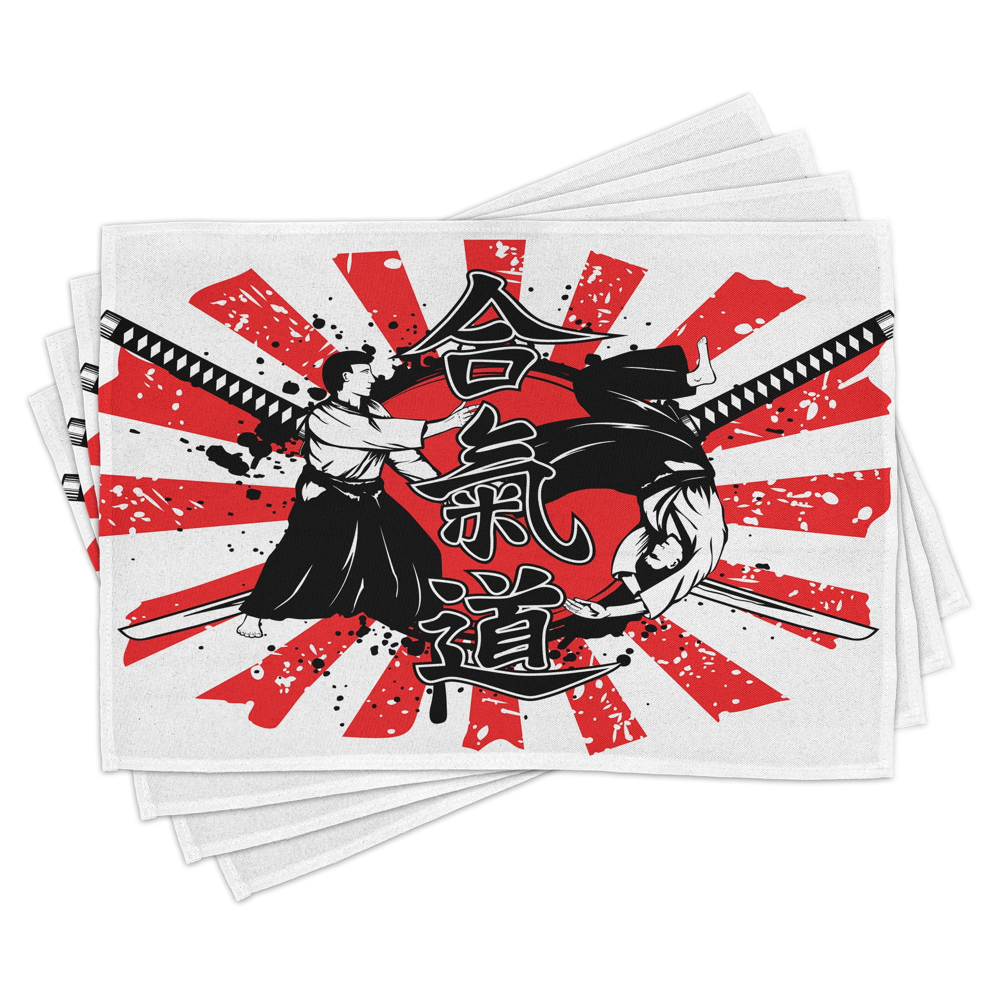 Ambesonne Japanese Place Mats Set of 4, Ai o Samurai Fight, Standard ...