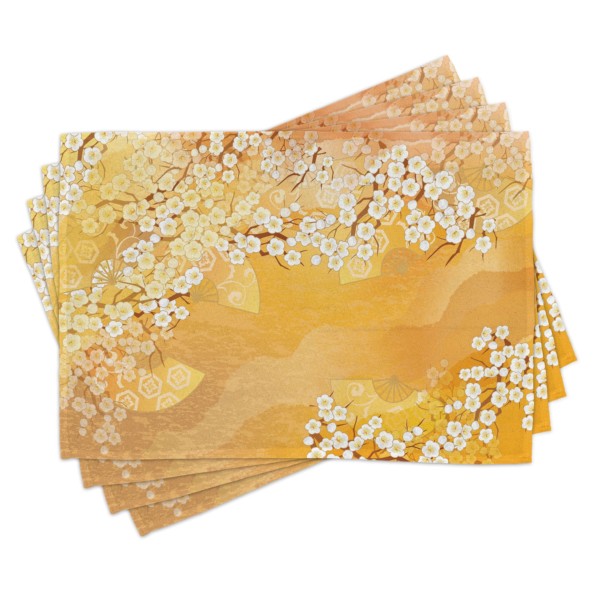Ambesonne Japanese Place Mats Set of 4, Cherry Blossoms Layout ...