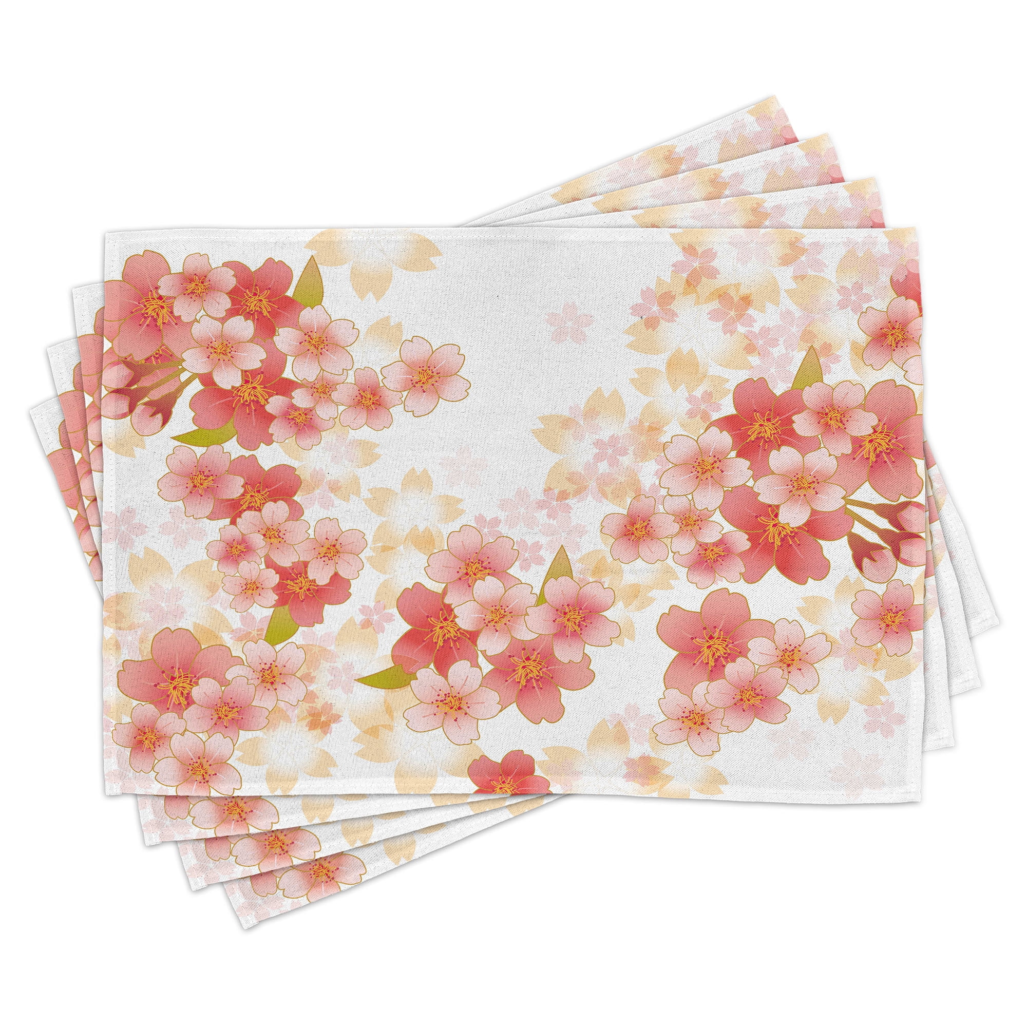 Ambesonne Japanese Place Mats Set of 4, Vibrant Sakura Flowers ...