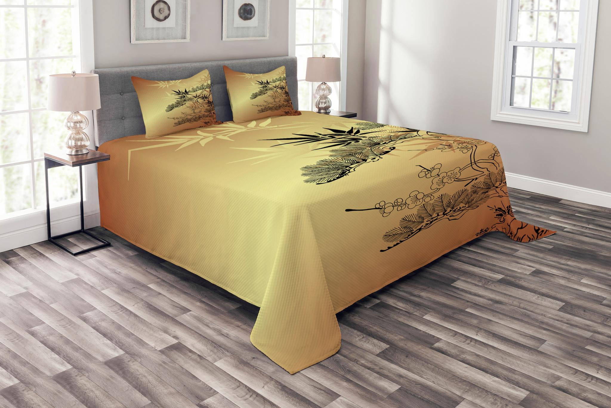 Ambesonne Japanese Quilted Bedspread Set 3 Pcs, Folk Sunset Ethnic ...