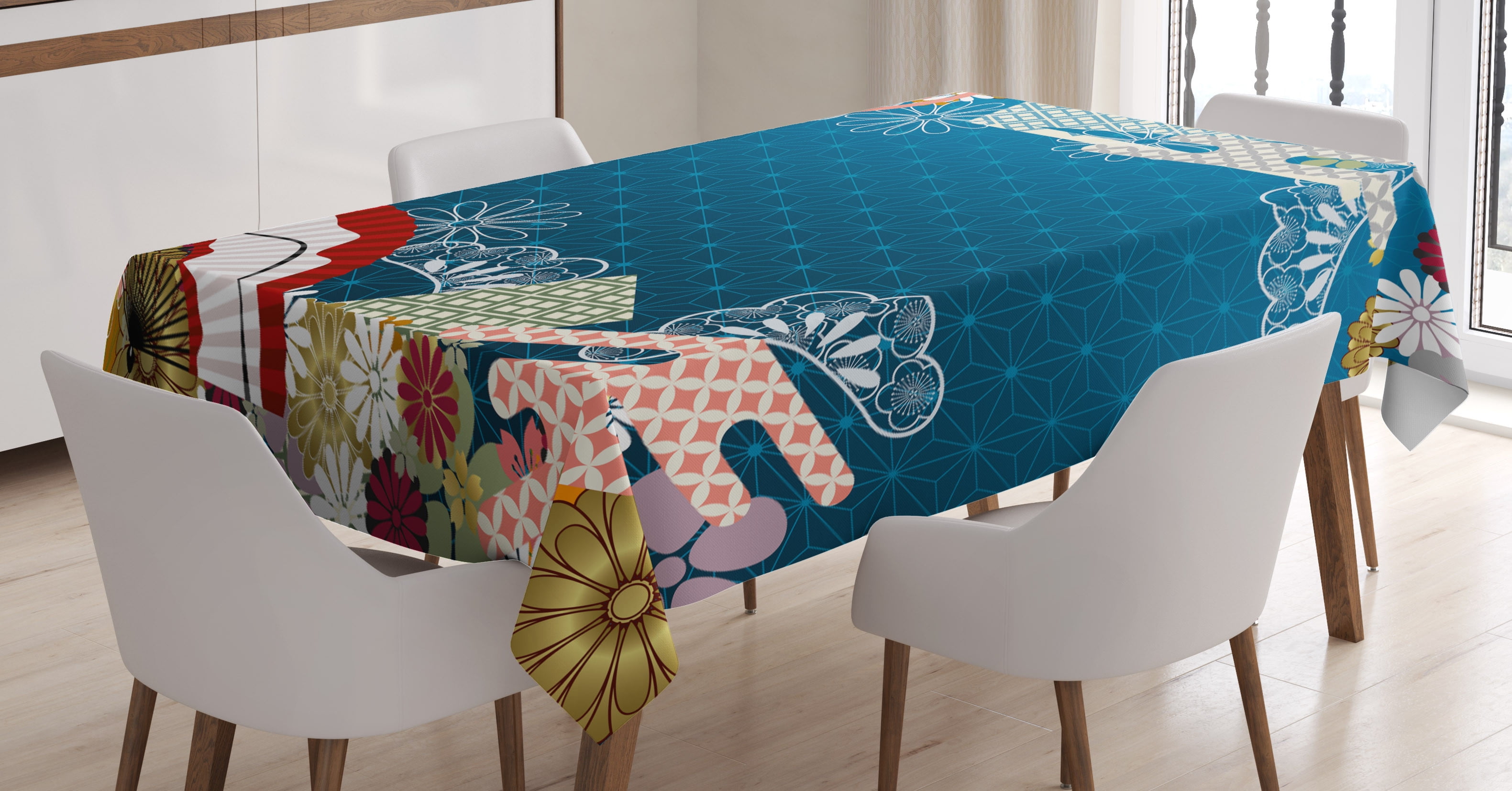 Ambesonne Japanese Tablecloth Rectangular Table Cover, Modern Flowers ...