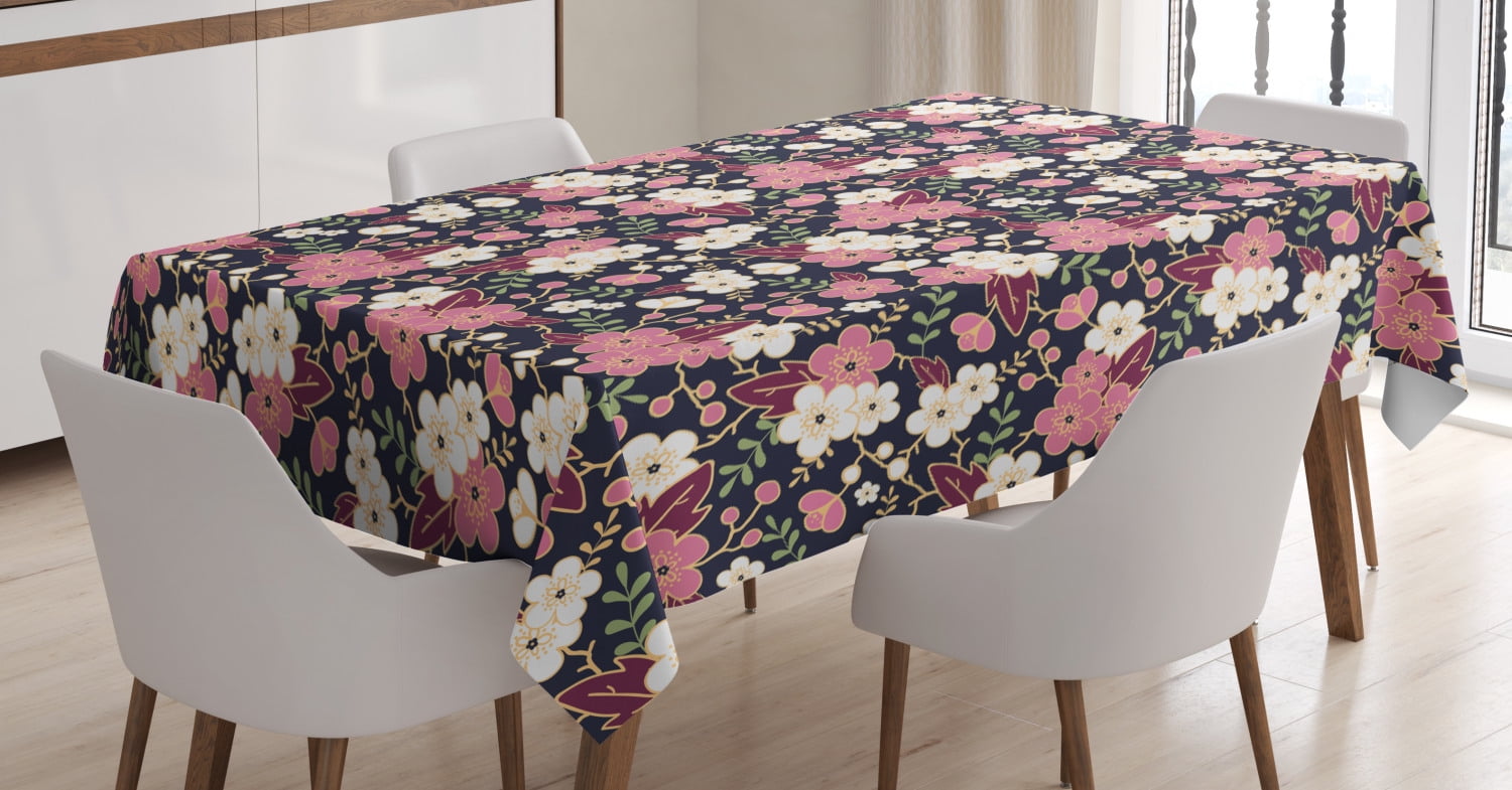 Ambesonne Japanese Tablecloth Rectangular Table Cover, Night Garden ...