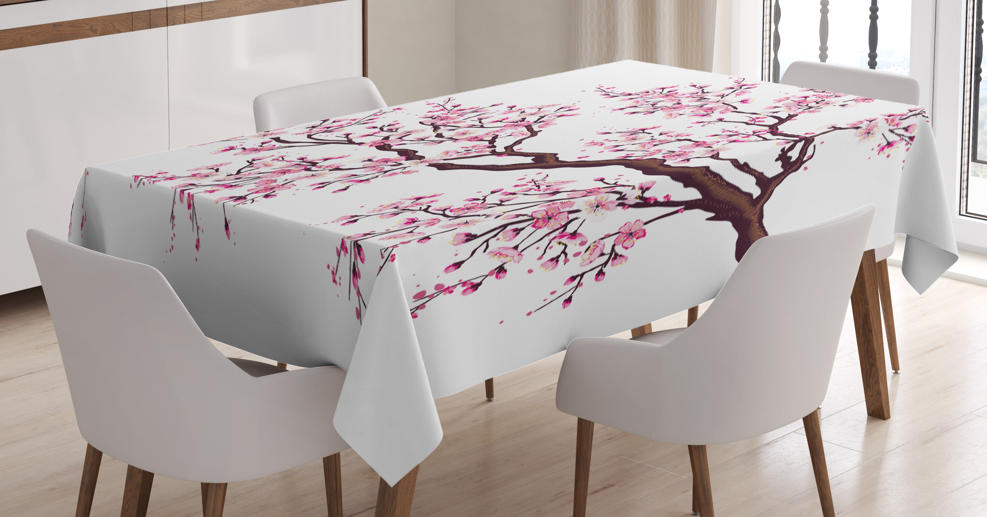 Ambesonne Japanese Tablecloth Rectangular Table Cover, Sakura Branch ...