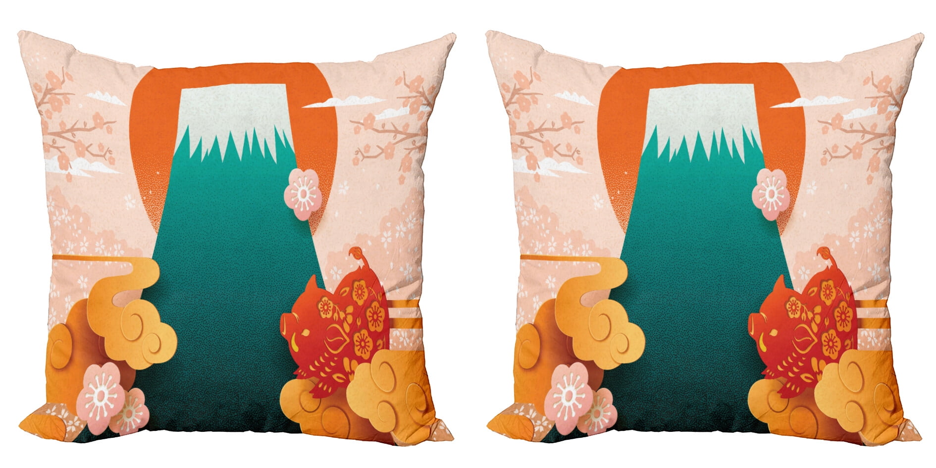 Ambesonne Japanese Throw Pillow Cover 2 Pack, Folkloric Items Doodle ...