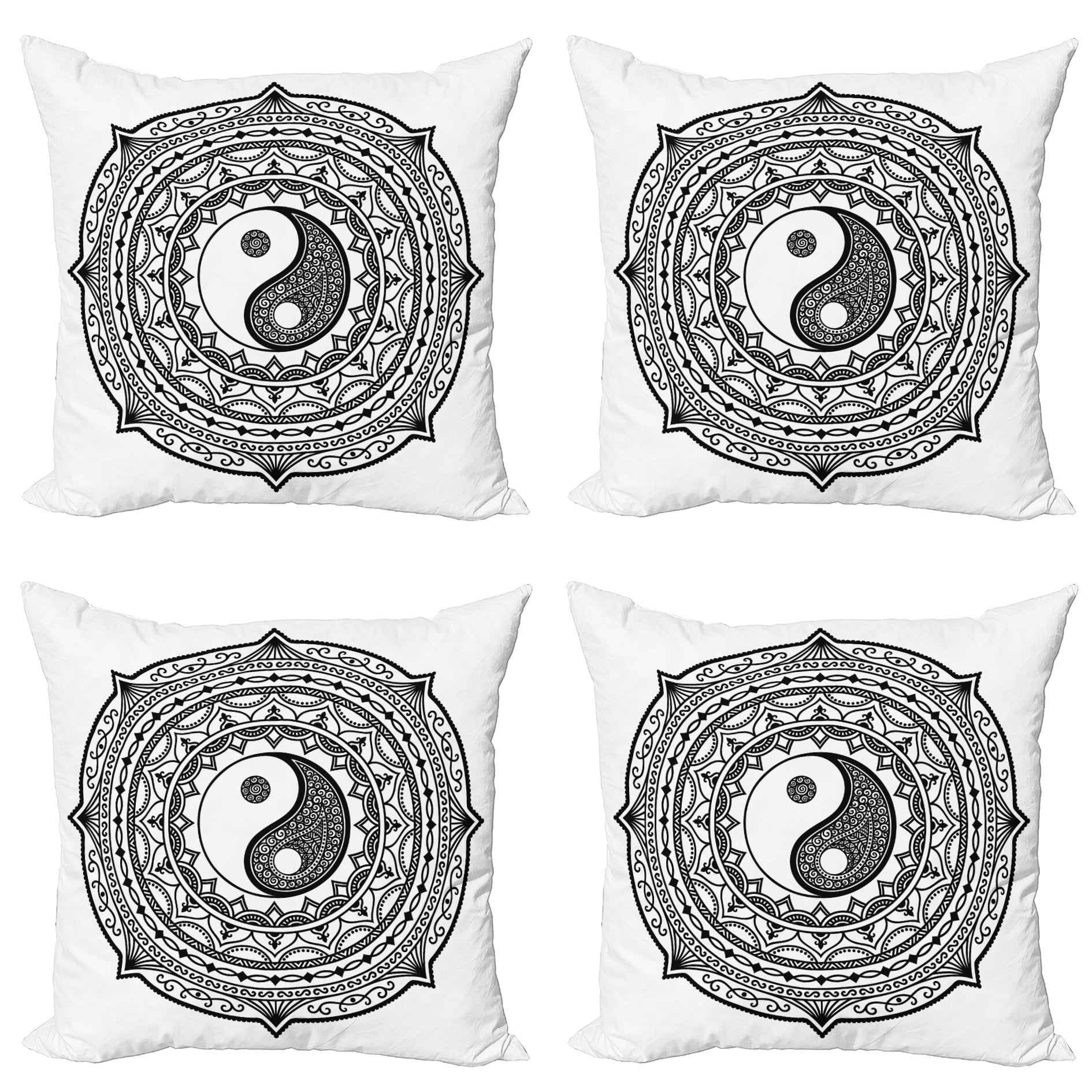 Ambesonne Japanese Throw Pillow Cover 4 Pack, Ying Yang, 18", Black ...