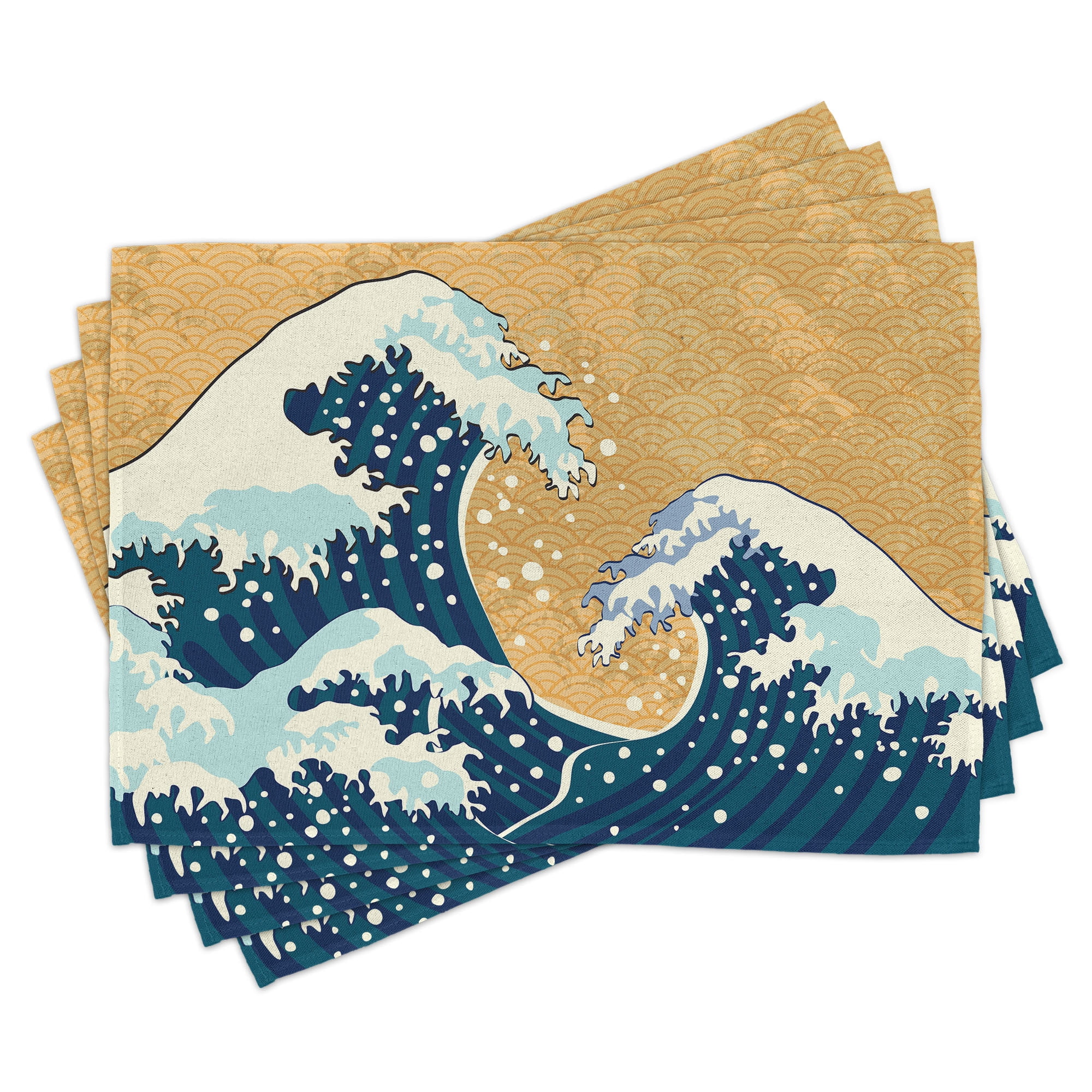Ambesonne Japanese Wave Place Mats Set of 4, Foamy Sea Storm, Standard ...