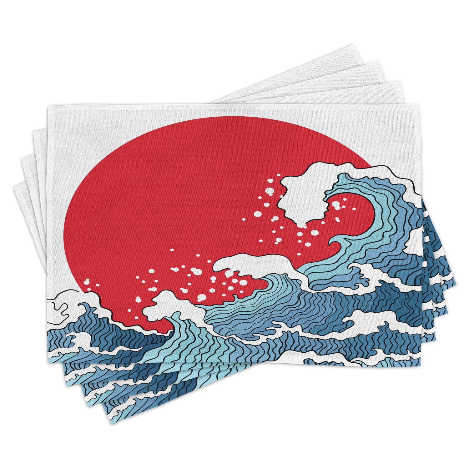 Ambesonne Japanese Wave Place Mats Set of 4, Red Sun Tsunami, Standard ...
