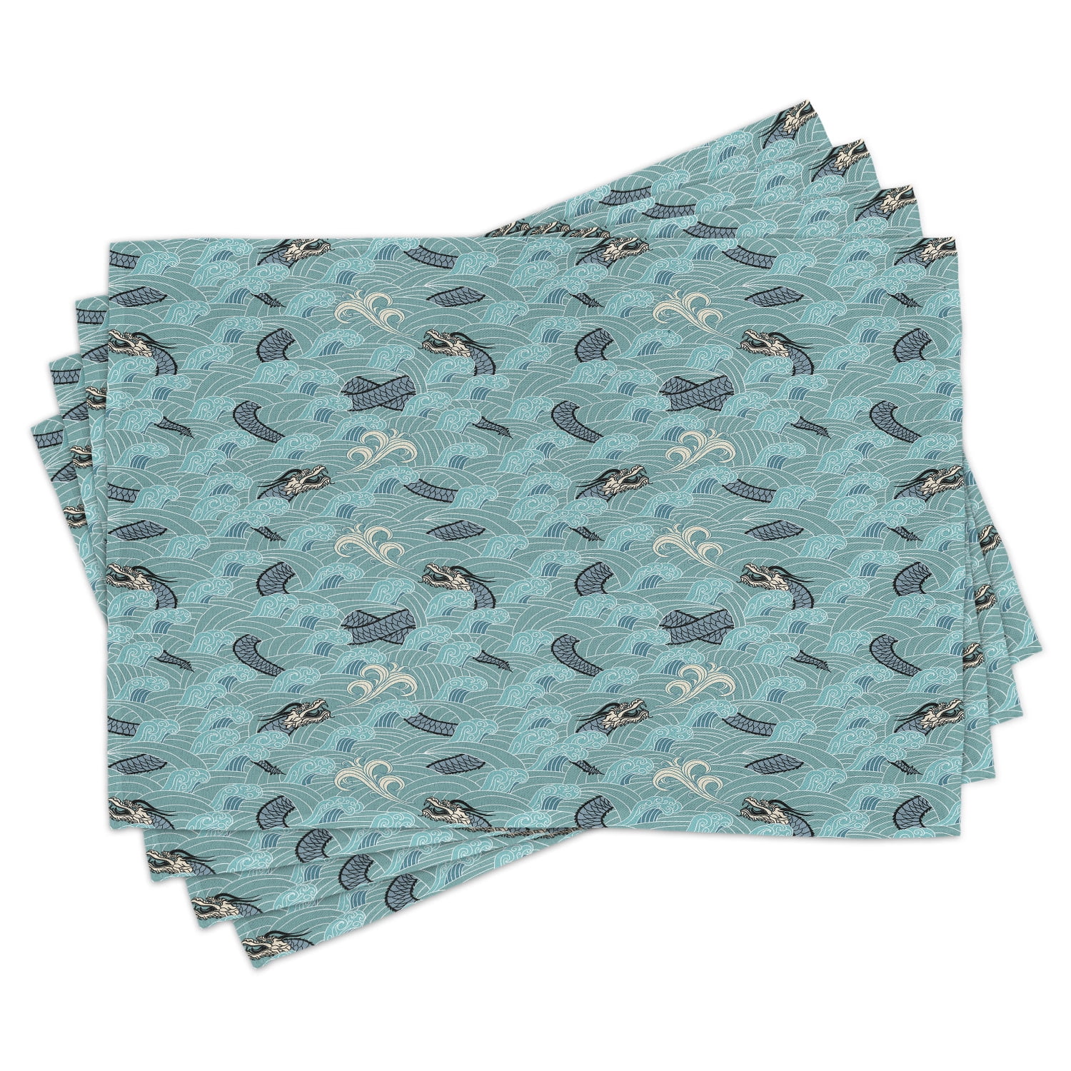 Ambesonne Japanese Wave Place Mats Set of 4, Sea Dragon, Standard Size ...