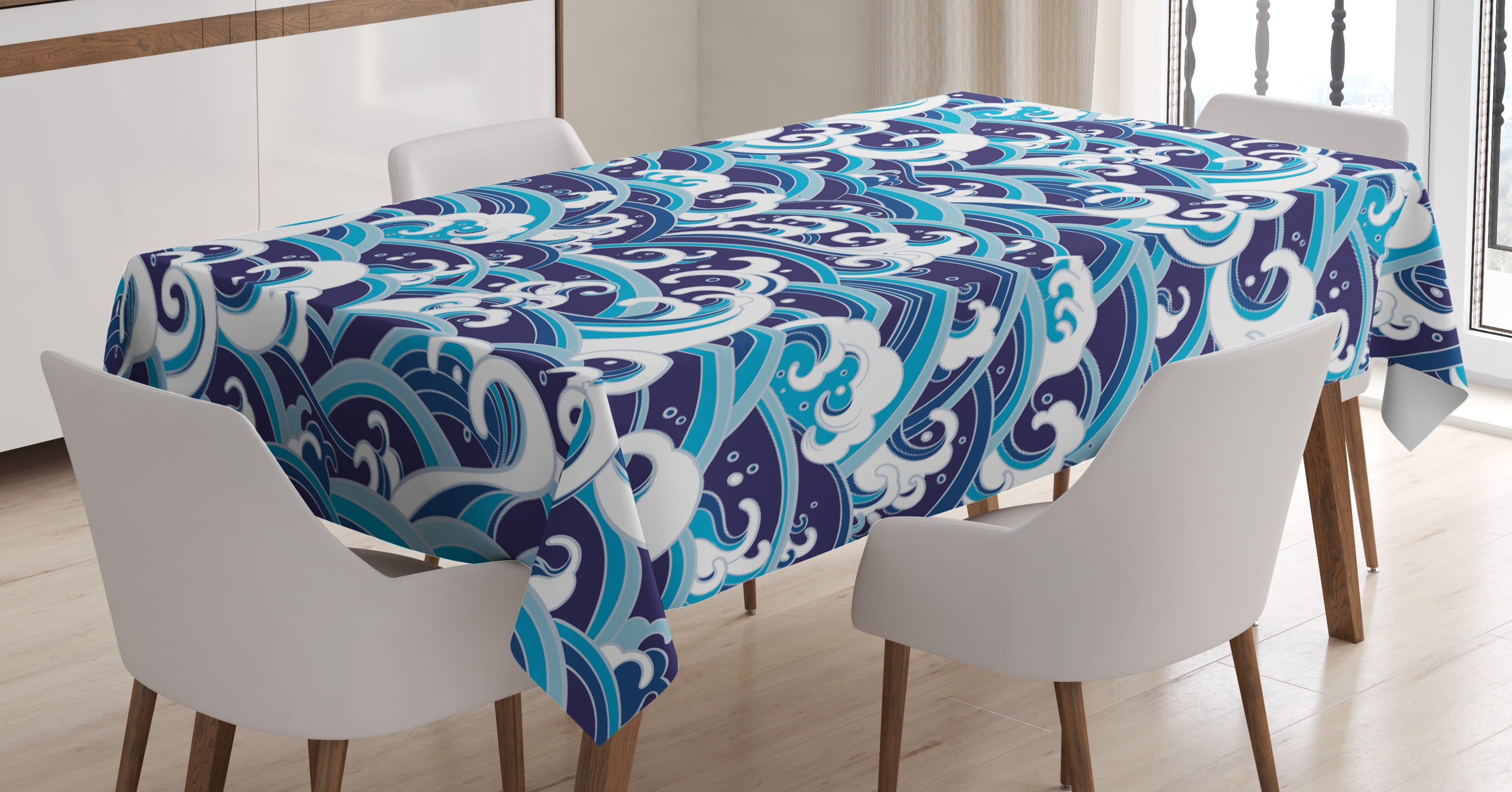 Ambesonne Japanese Wave Tablecloth Rectangular Table Cover, Water ...