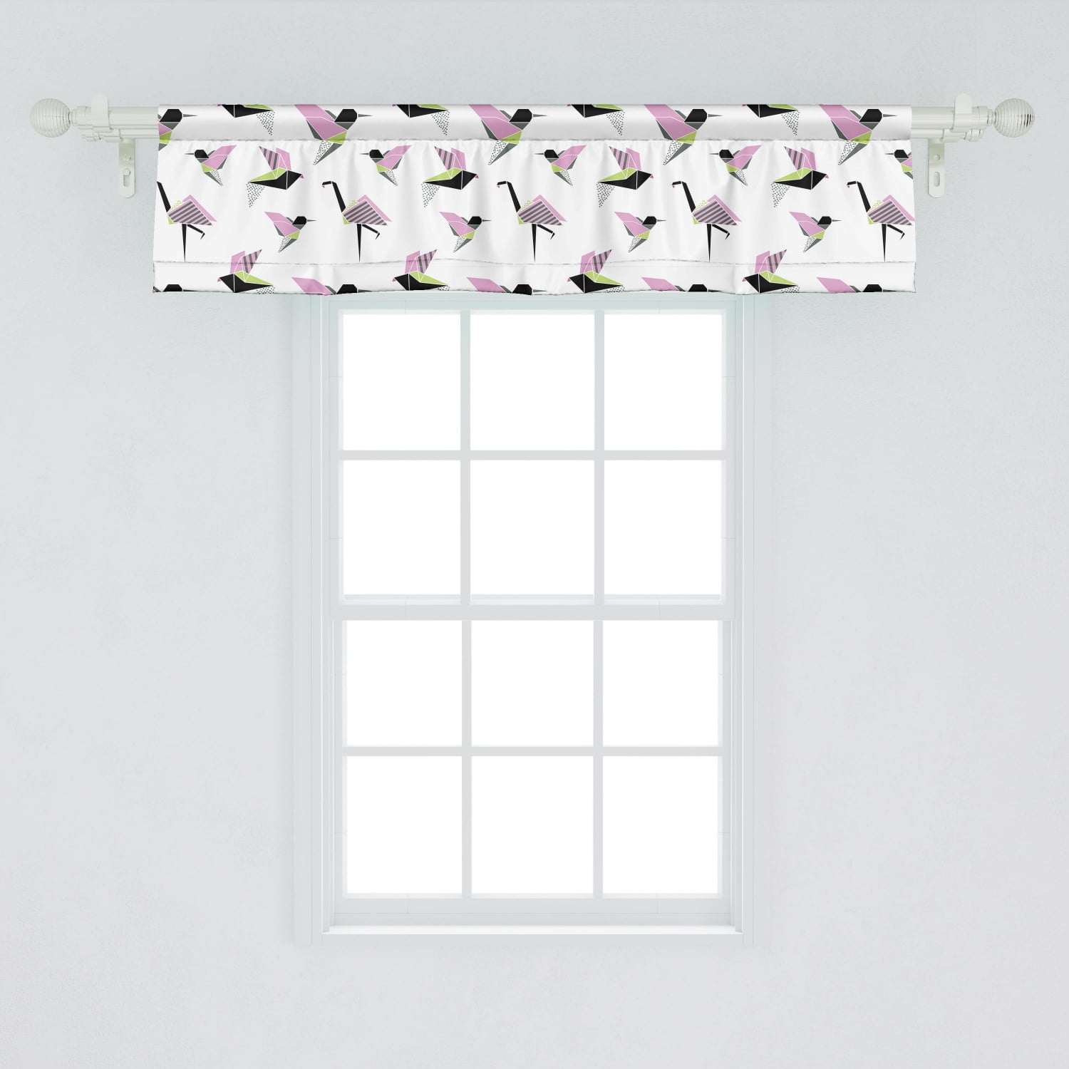 Ambesonne Japanese Window Valance, Origami Geometric Style Bird ...
