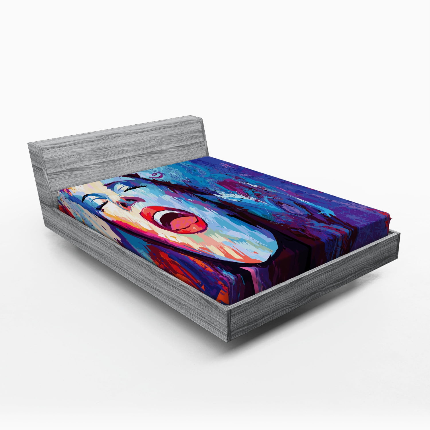 Ambesonne Jazz Fitted Sheet, Singer Woman Performance, Full Size, Blue ...