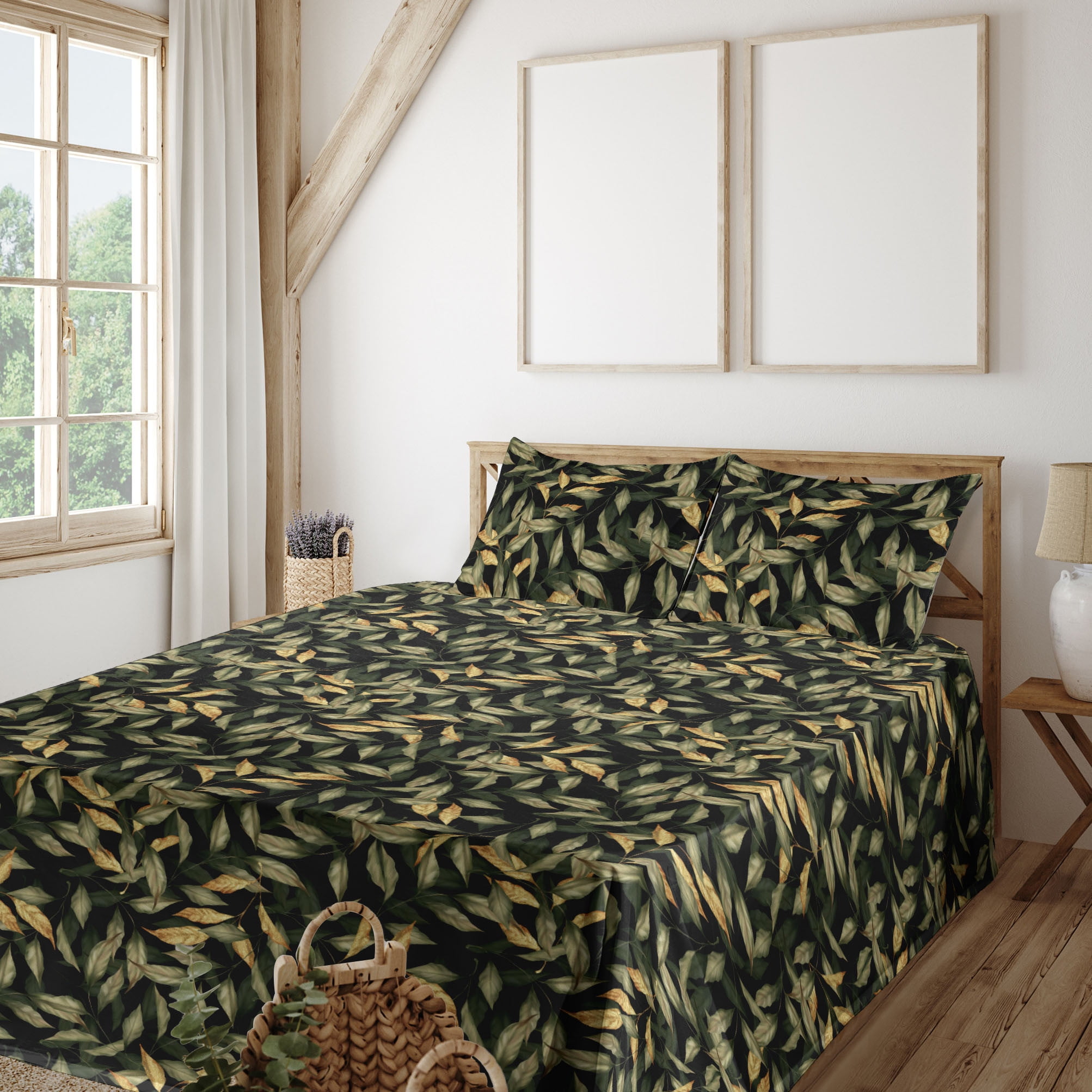 Ambesonne Jungle Boho Fitted & Flat Sheet with Sham 3 Pcs Set, Tropical ...