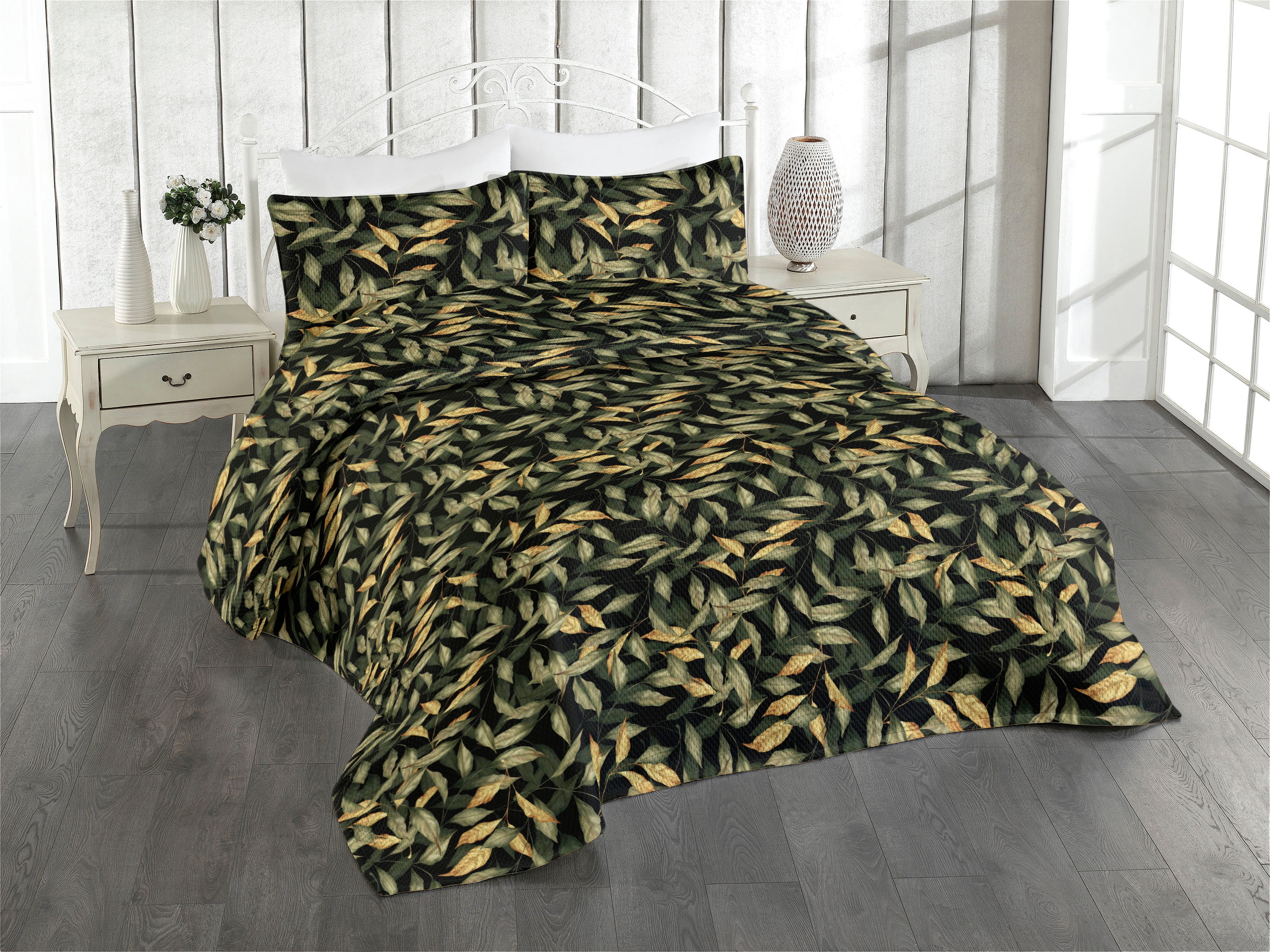 Ambesonne Jungle Boho Quilted Bedspread Set 3 Pcs, Tropical Wild Forest ...