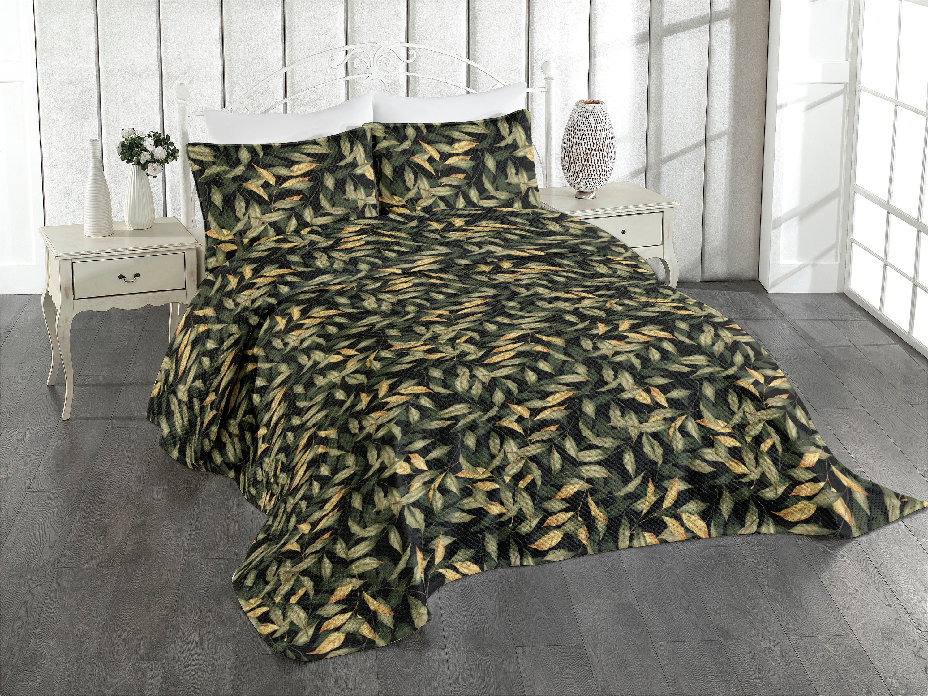 Ambesonne Jungle Boho Quilted Coverlet 3 Pcs, Tropical Wild Forest ...