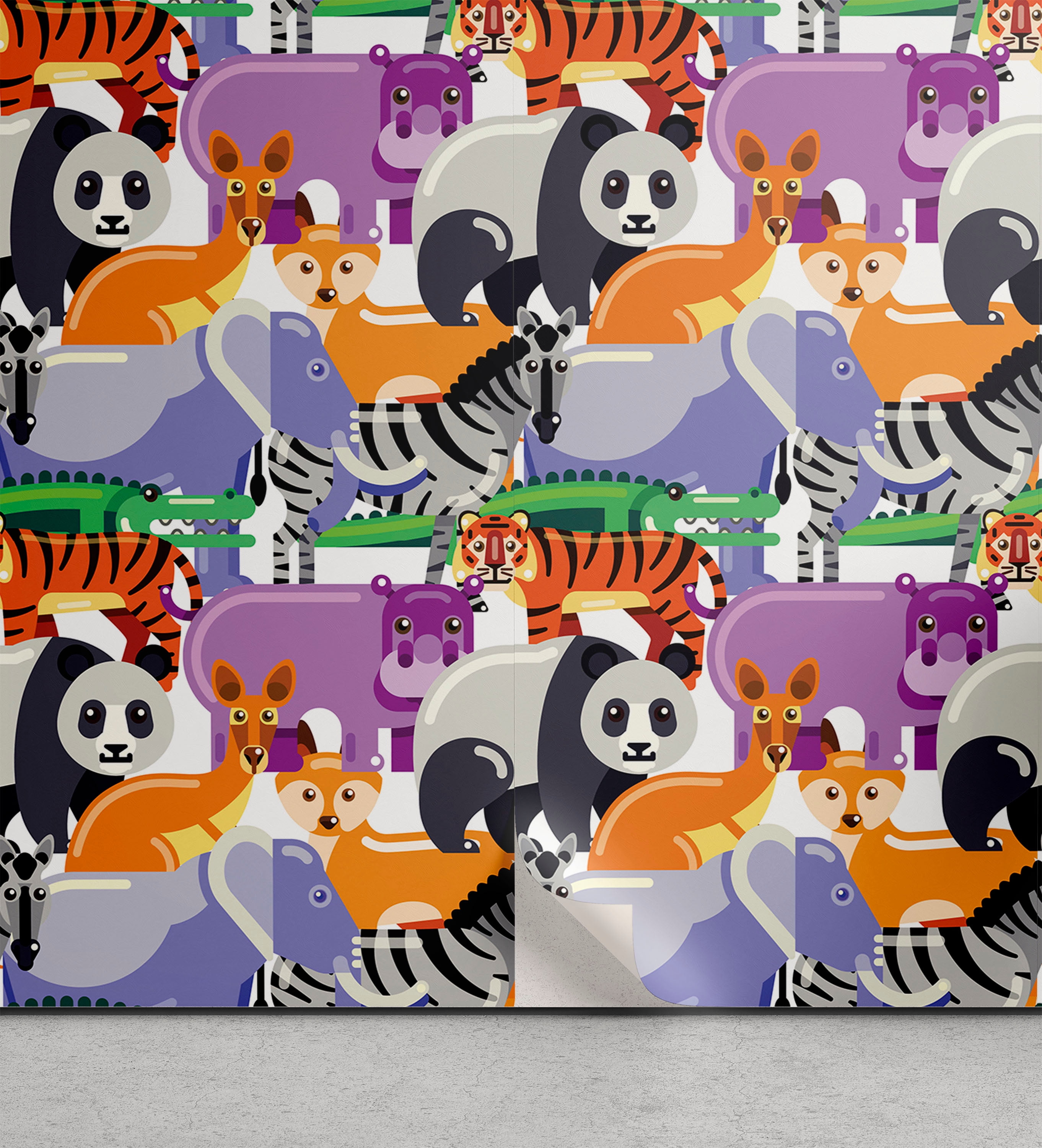 Ambesonne Jungle Cartoon Peel & Stick Wallpaper for Home, Modern Funny ...
