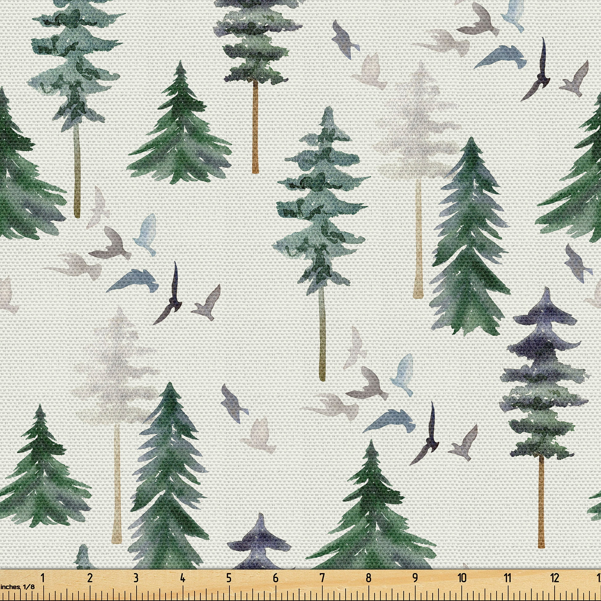 Ambesonne Jungle Fabric by the Yard Upholstery, Autumnal Birds Forest Pines, 5 Yards, Eggshell ...