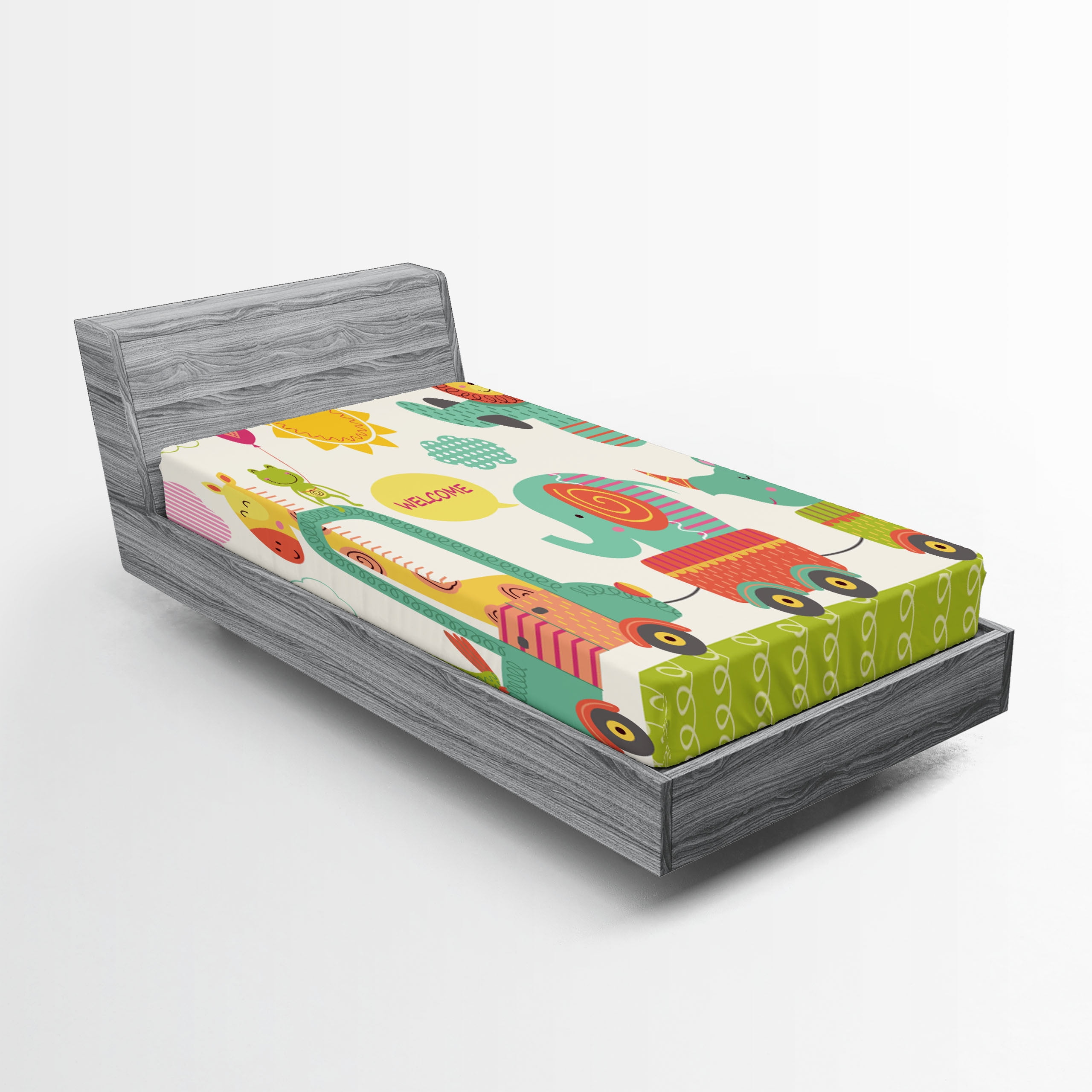 Ambesonne Jungle Fitted Sheet, Train with Jungle Animals, Twin XL Size ...