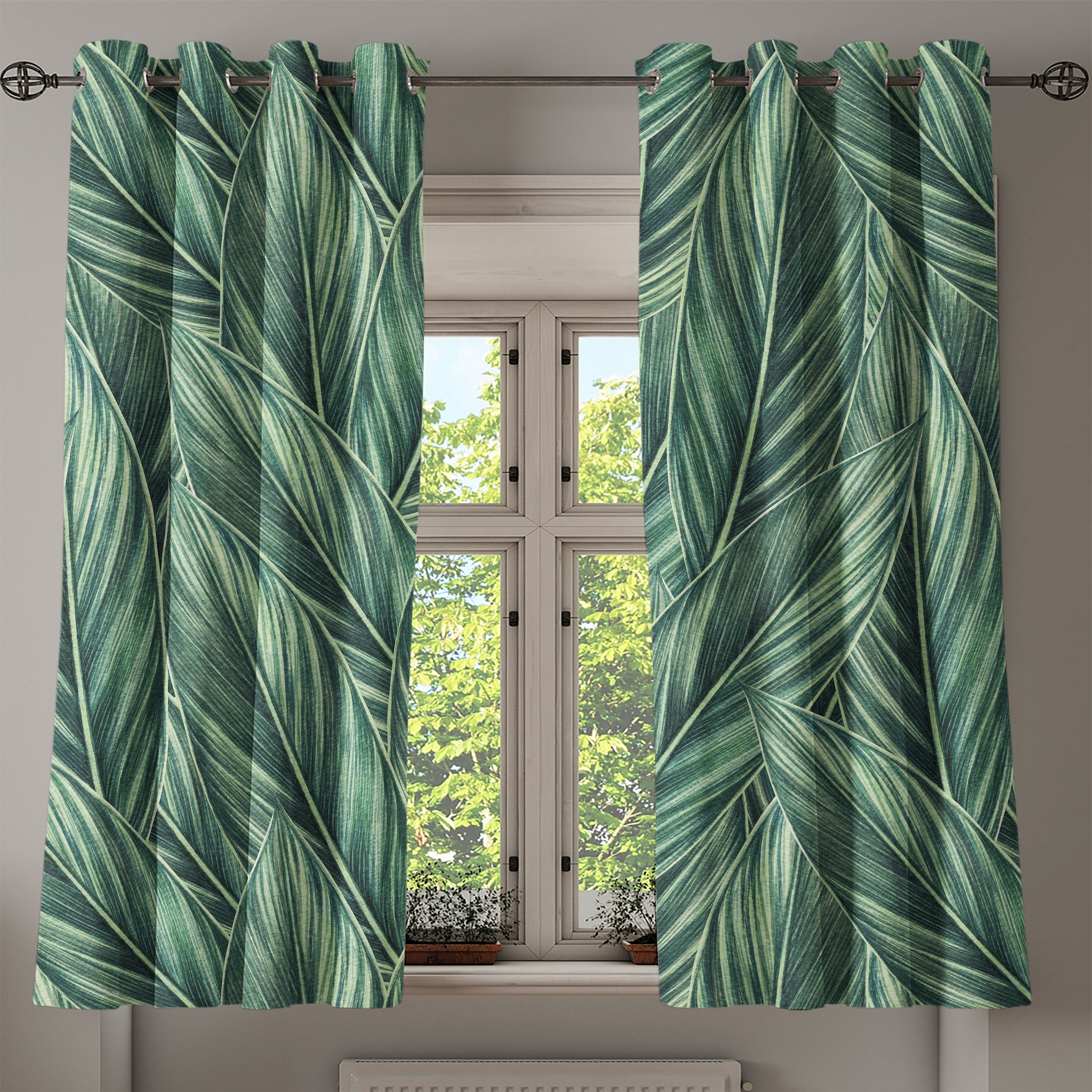 Ambesonne Jungle Leaves Grommet Curtain, Botany Feels Leaves, 50"x60 ...