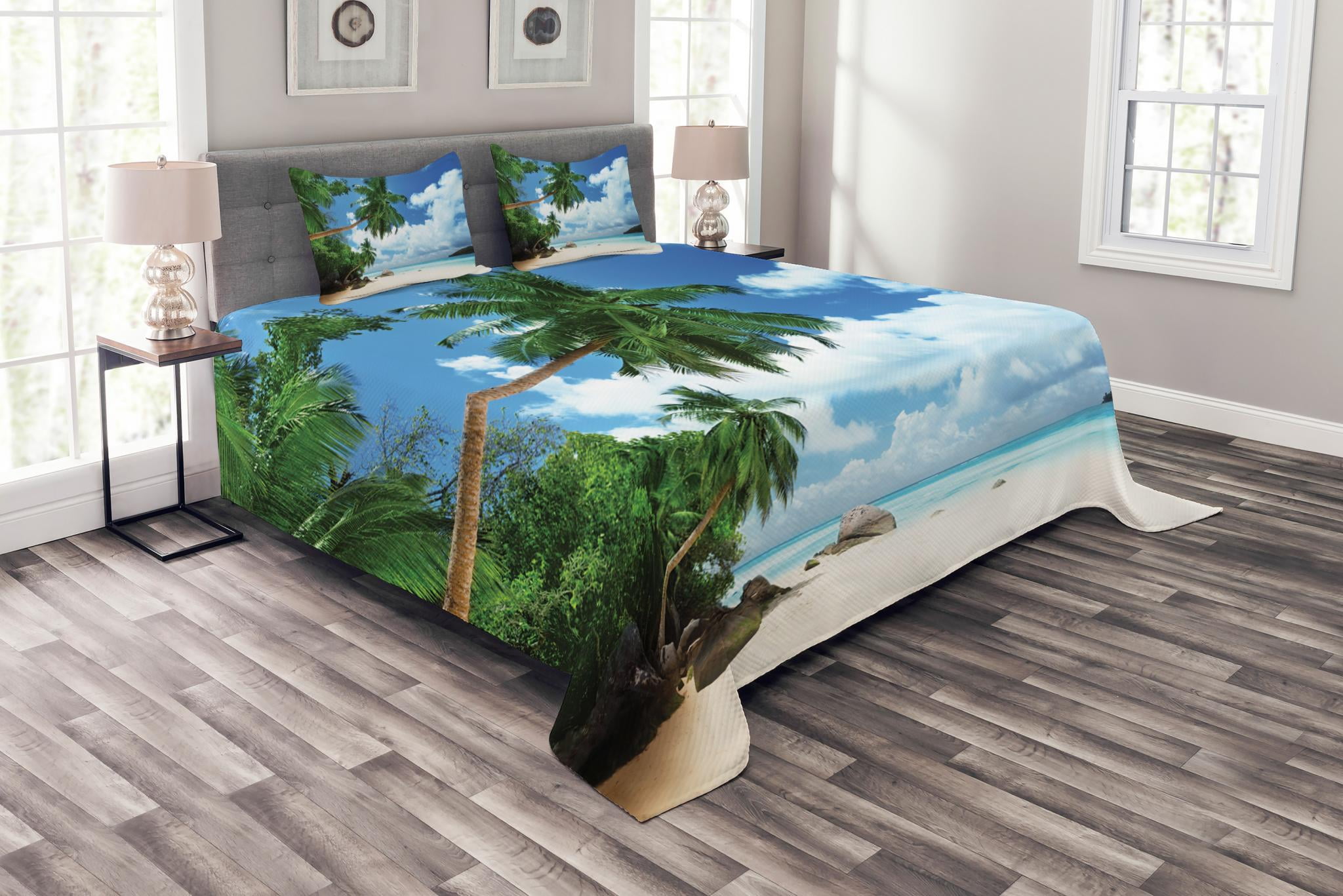 Ambesonne Jungle Quilted Bedspread Set 3 Pcs, Beach on Mahe Island ...
