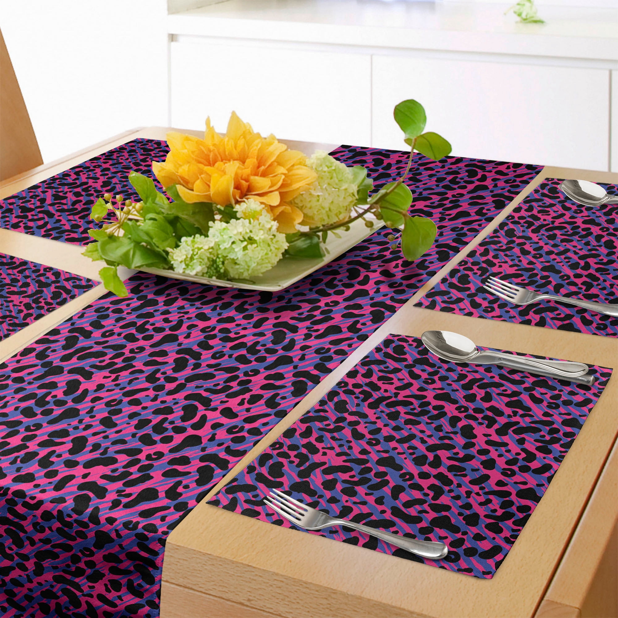 Ambesonne Jungle Table Runner & Placemats, Leopard Skin Savannah 80s ...
