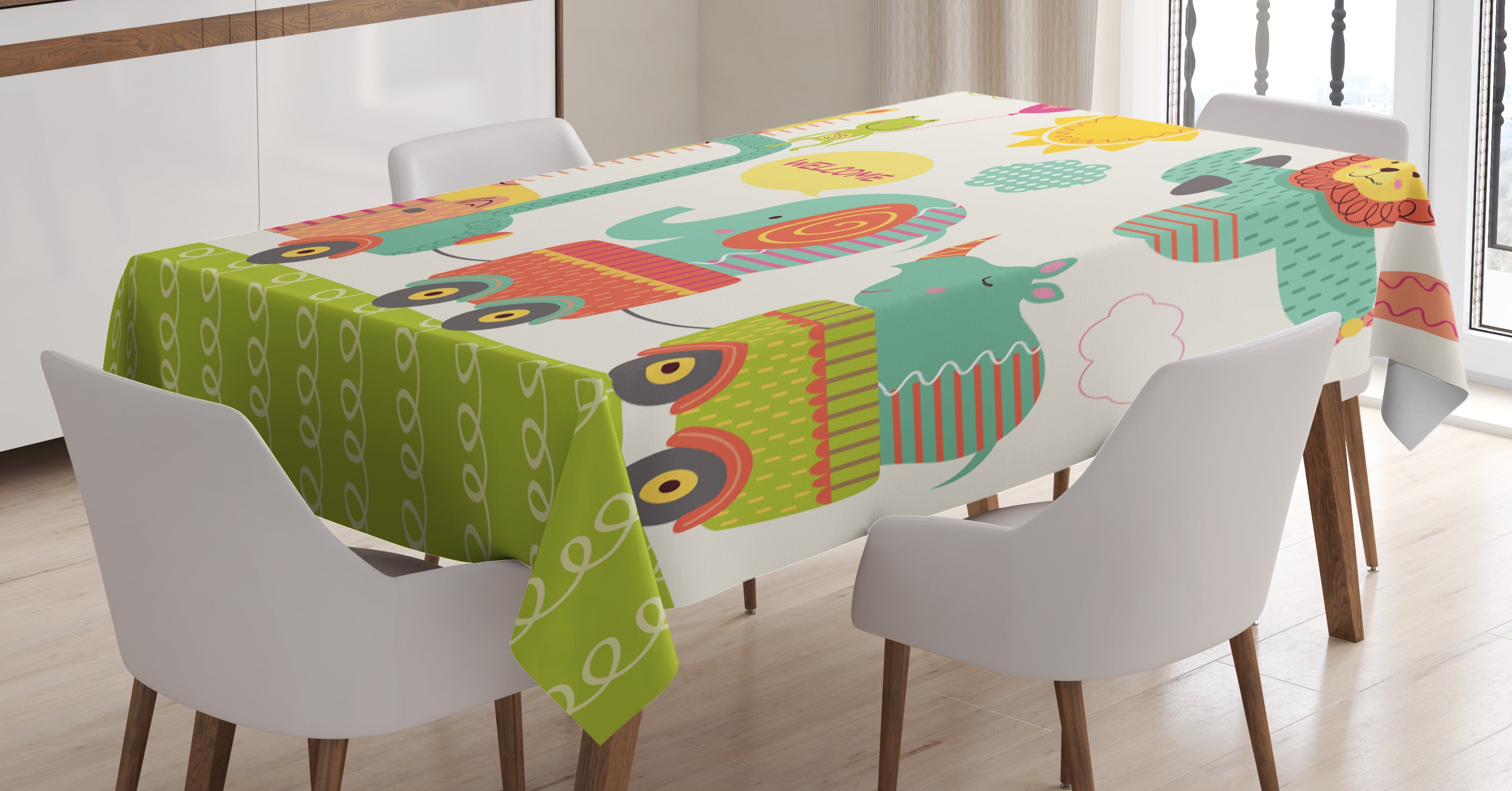 Ambesonne Jungle Tablecloth Rectangular Table Cover, Train with Jungle ...