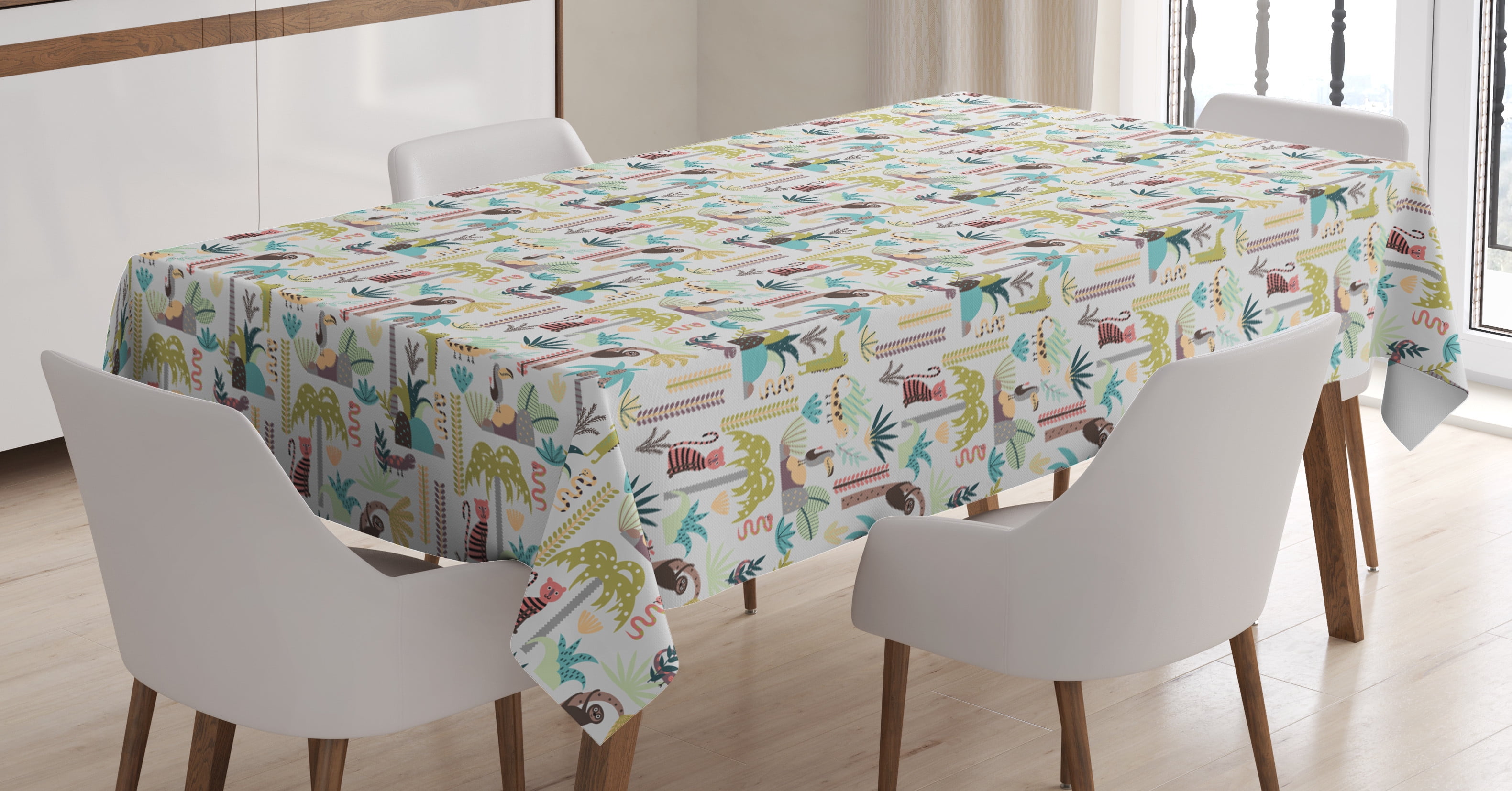 Ambesonne Jungle Tablecloth Rectangular Table Cover, Tropic Forest ...