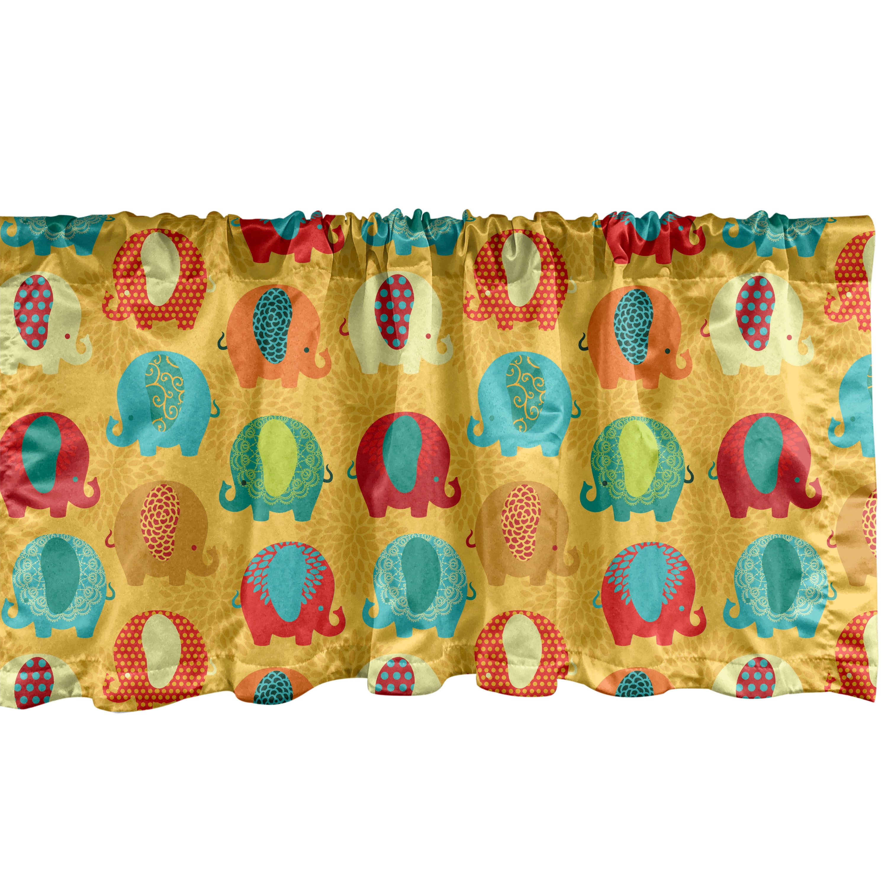 Ambesonne Jungle Window Valance, Elephants Ornaments, 54" X 18 ...