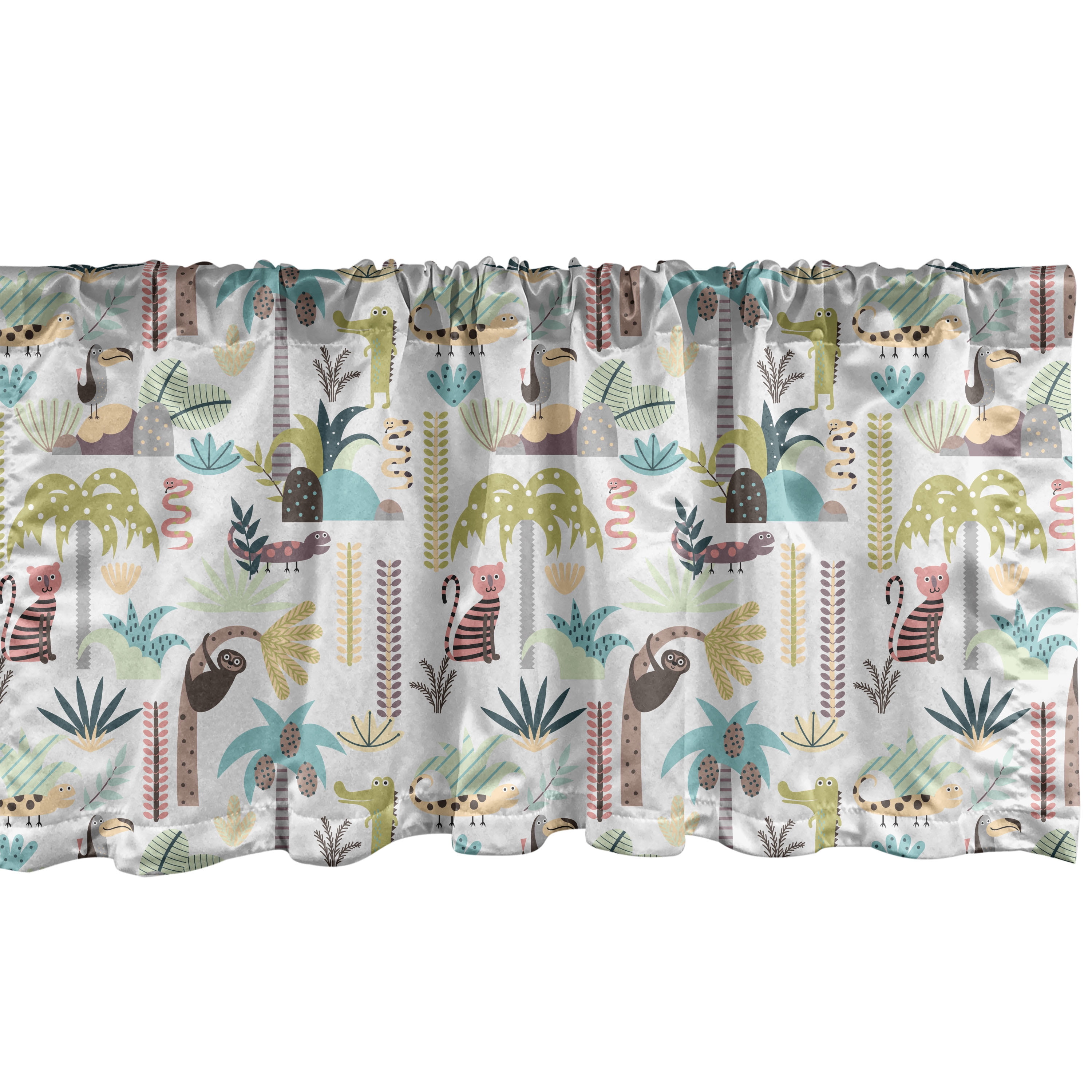 Ambesonne Jungle Window Valance, Tropic Forest Animals, 54" X 18 ...