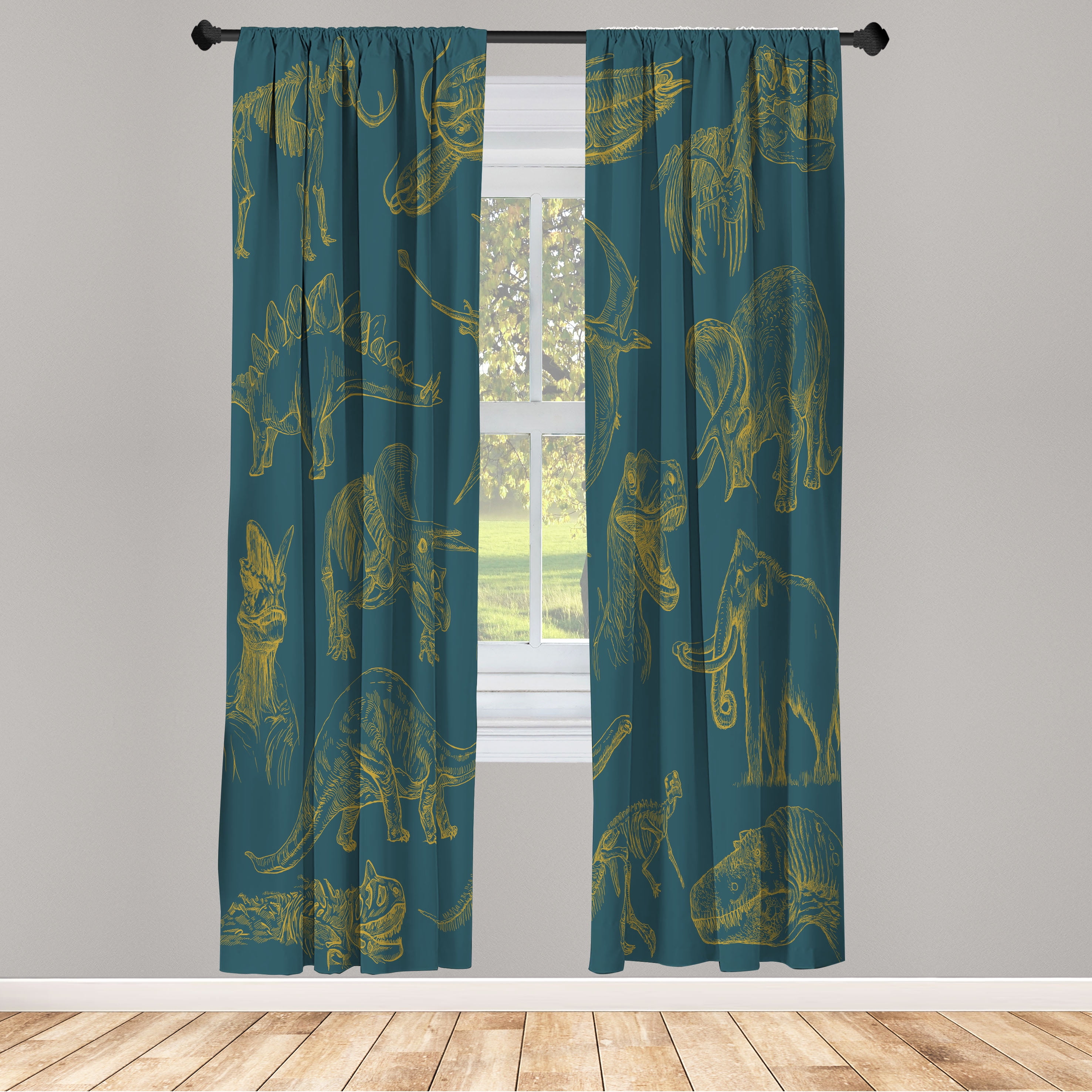 Ambesonne Jurassic Curtains, Dinosaurs Skeleton Biology, Pair of 28"x95 ...
