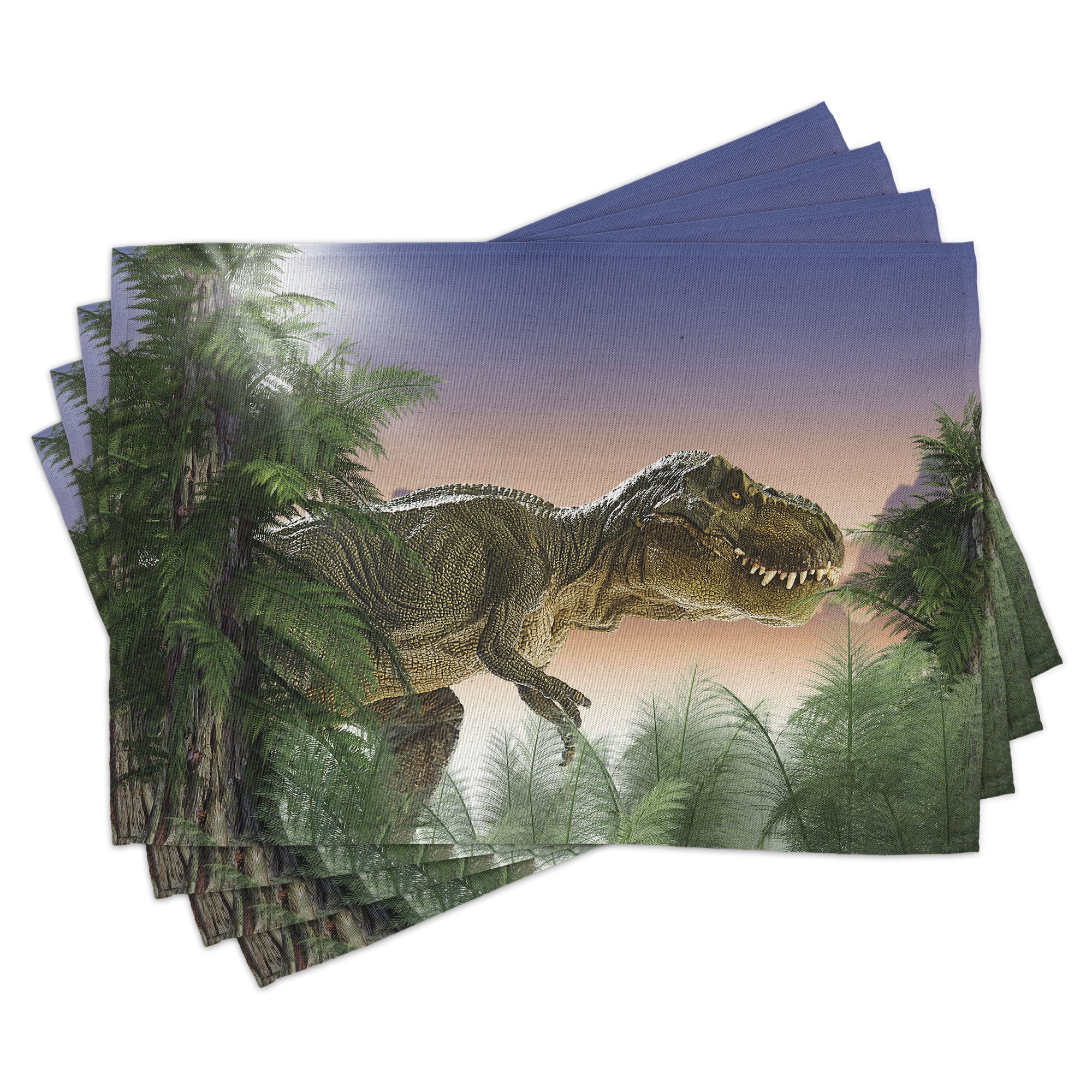 Ambesonne Jurassic Place Mats Set of 4, Dinosaur in the Jungle ...