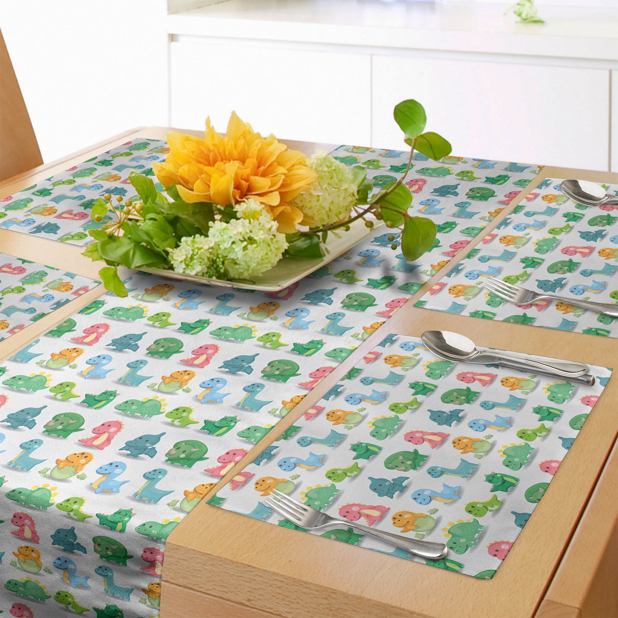 Ambesonne Jurassic Table Runner & Placemats, Dinosaur Wild Beast ...