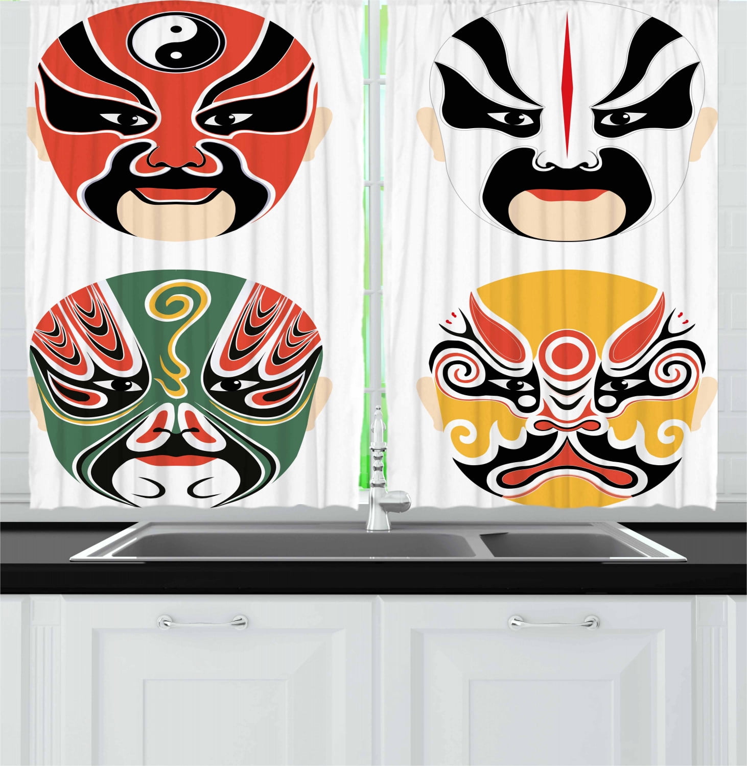 Ambesonne Kabuki Kitchen Curtains, Drama Costumes, 55"x39", Multicolor ...