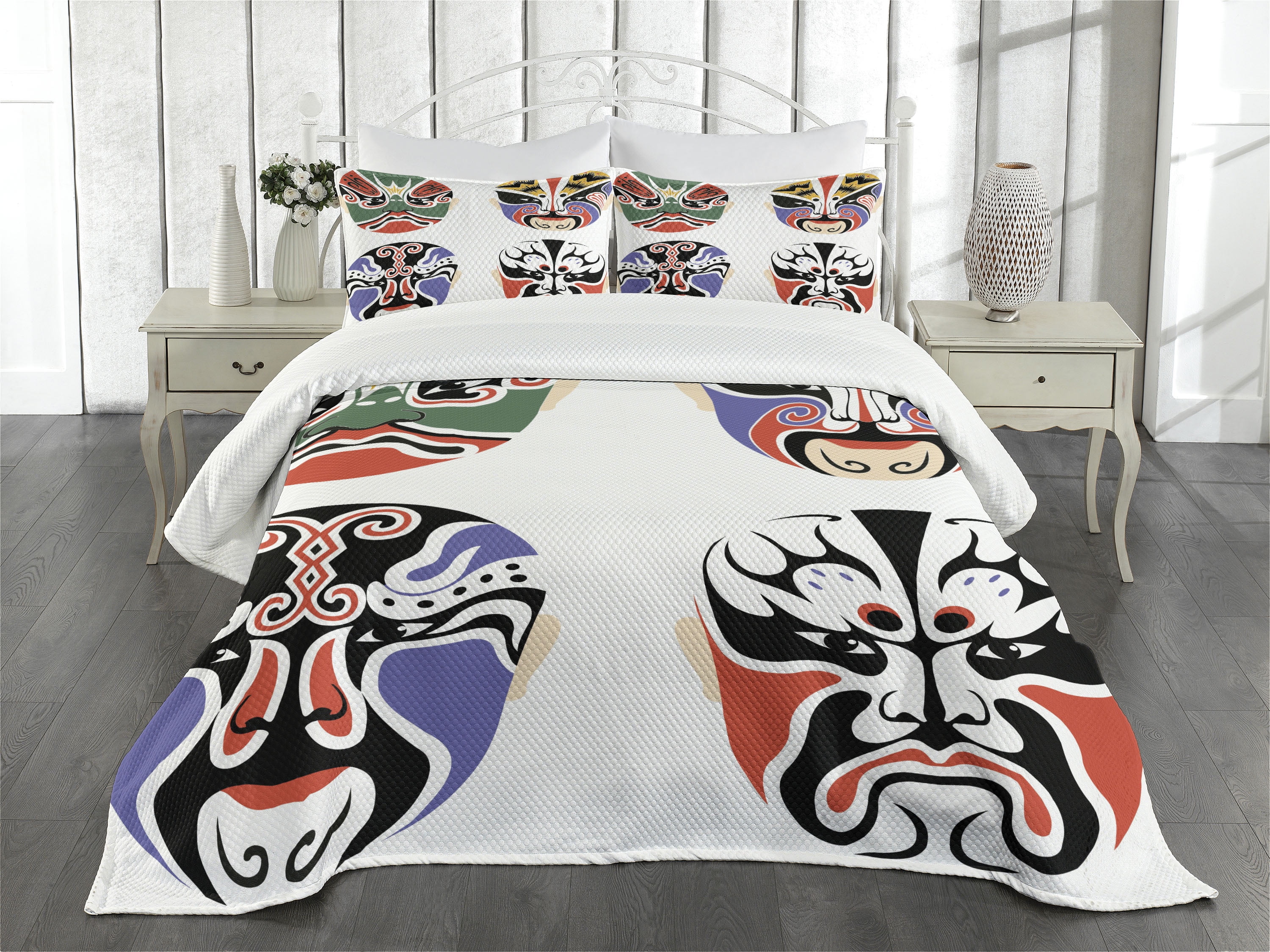 Ambesonne Kabuki Quilted Bedspread Set 3 Pcs, Chinese Opera, King Size ...