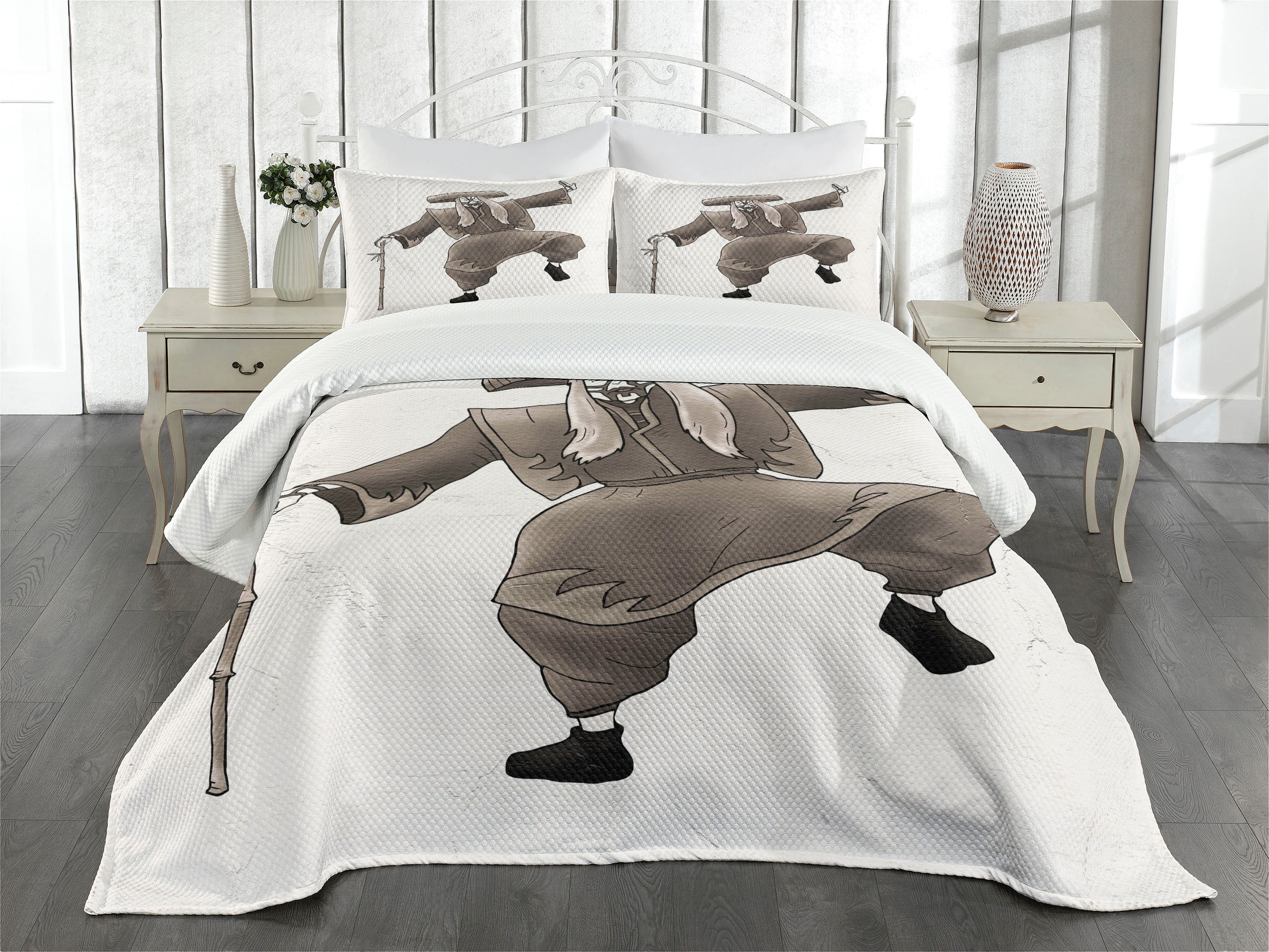 Ambesonne Kabuki Quilted Bedspread Set 3 Pcs, Orient Artist Pose, Queen ...