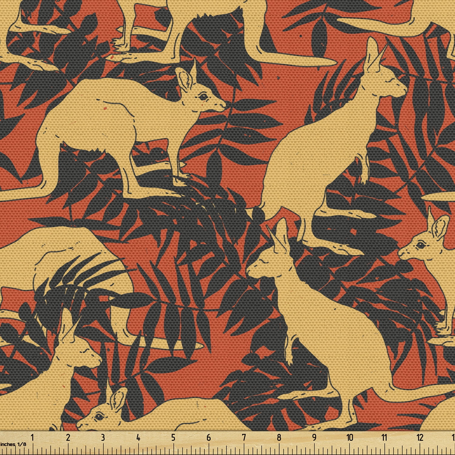 Ambesonne Kangaroo Fabric by the Yard Upholstery, Animals and Palm ...