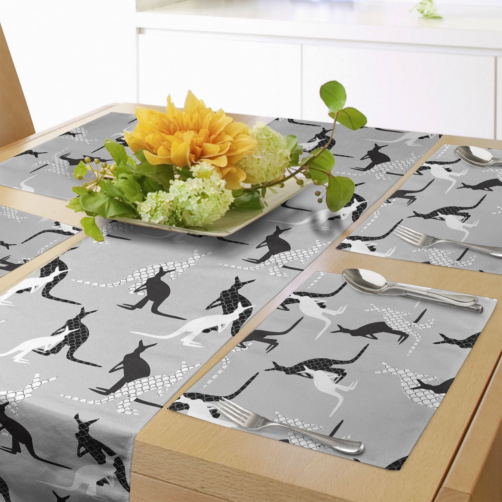 Ambesonne Kangaroo Table Runner & Placemats, Seashell Built in Animals ...