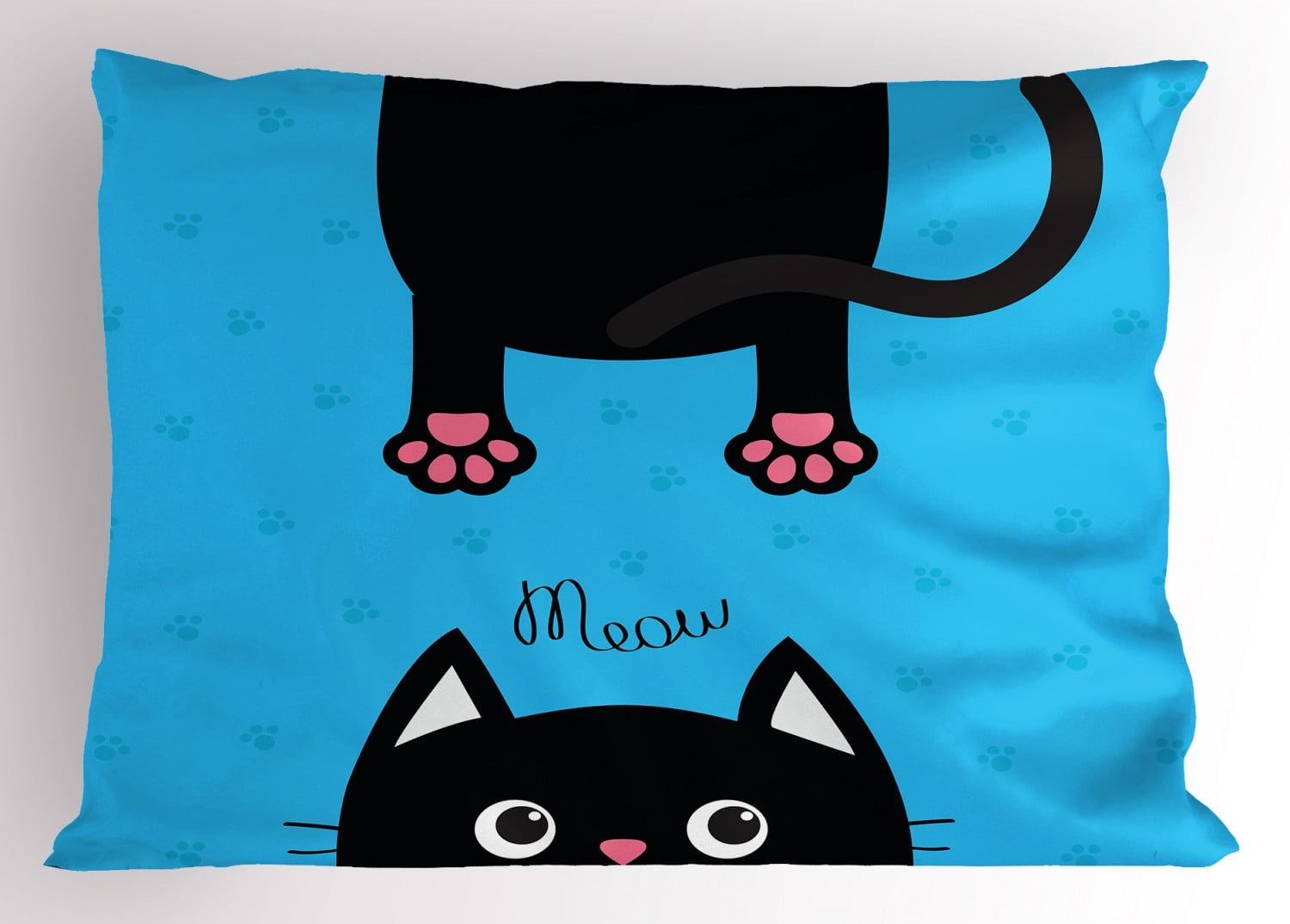 Ambesonne Kawaii Pillow Sham, Fat Cat Paws and Tail, 26" X 20", Black ...