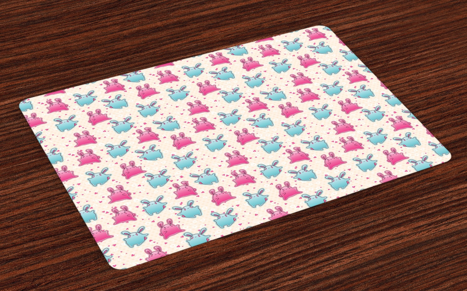 Ambesonne Kawaii Place Mats Set of 4, Fun Cartoon Hearts, Standard Size ...