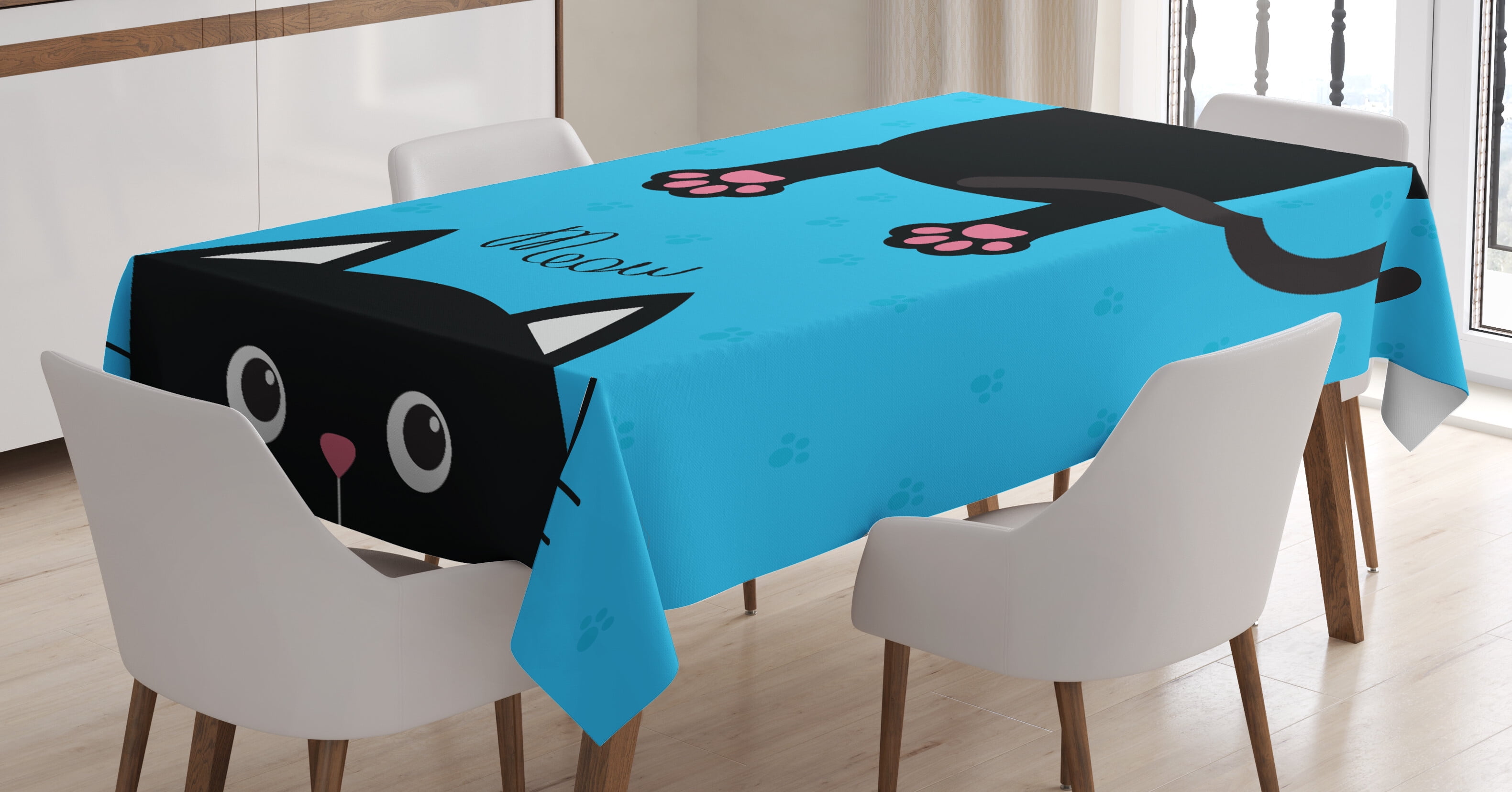 Ambesonne Kawaii Tablecloth Rectangular Table Cover, Fat Cat Paws and ...