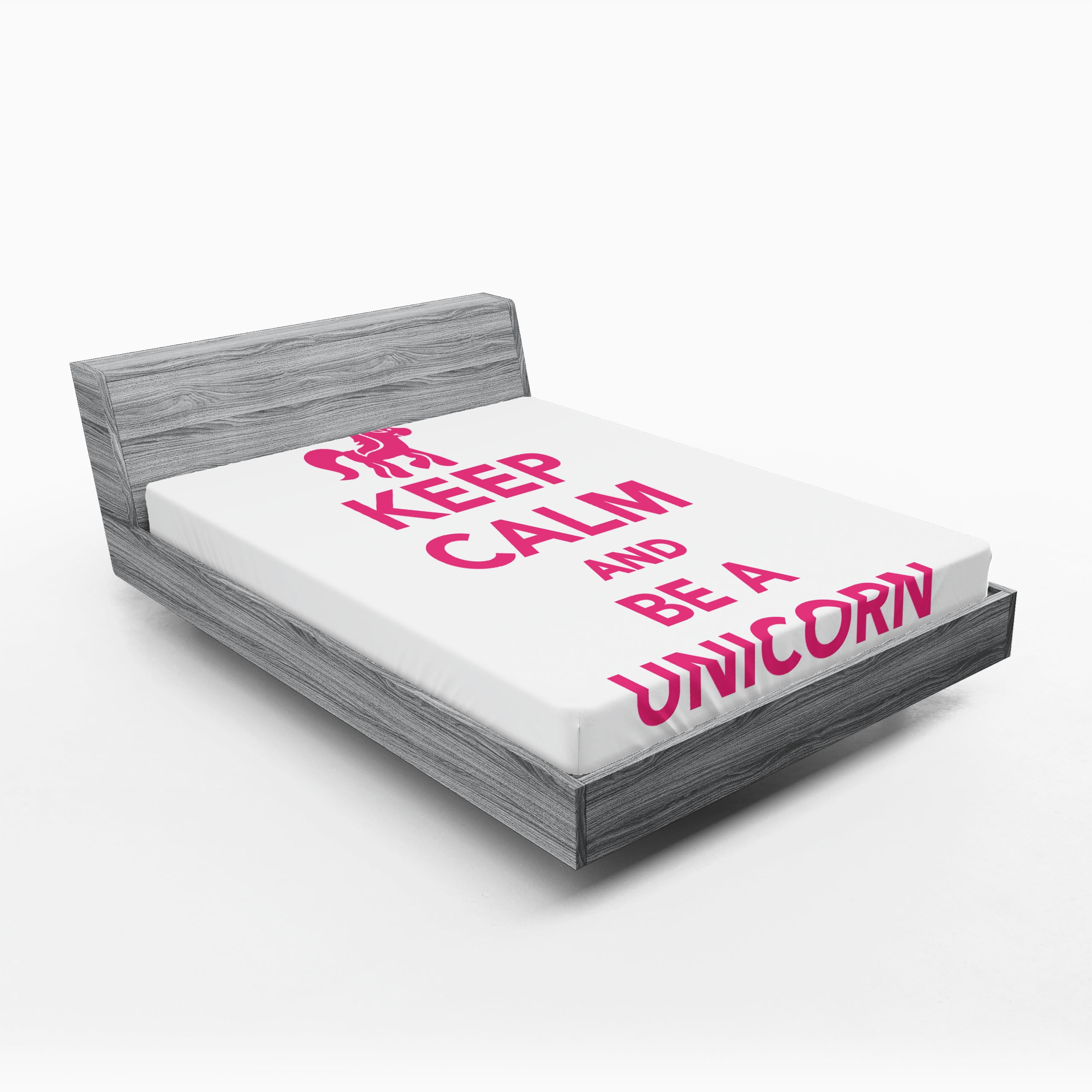 Ambesonne Keep Calm Fitted Sheet, Be a Unicorn Text, Queen Size, Pink ...