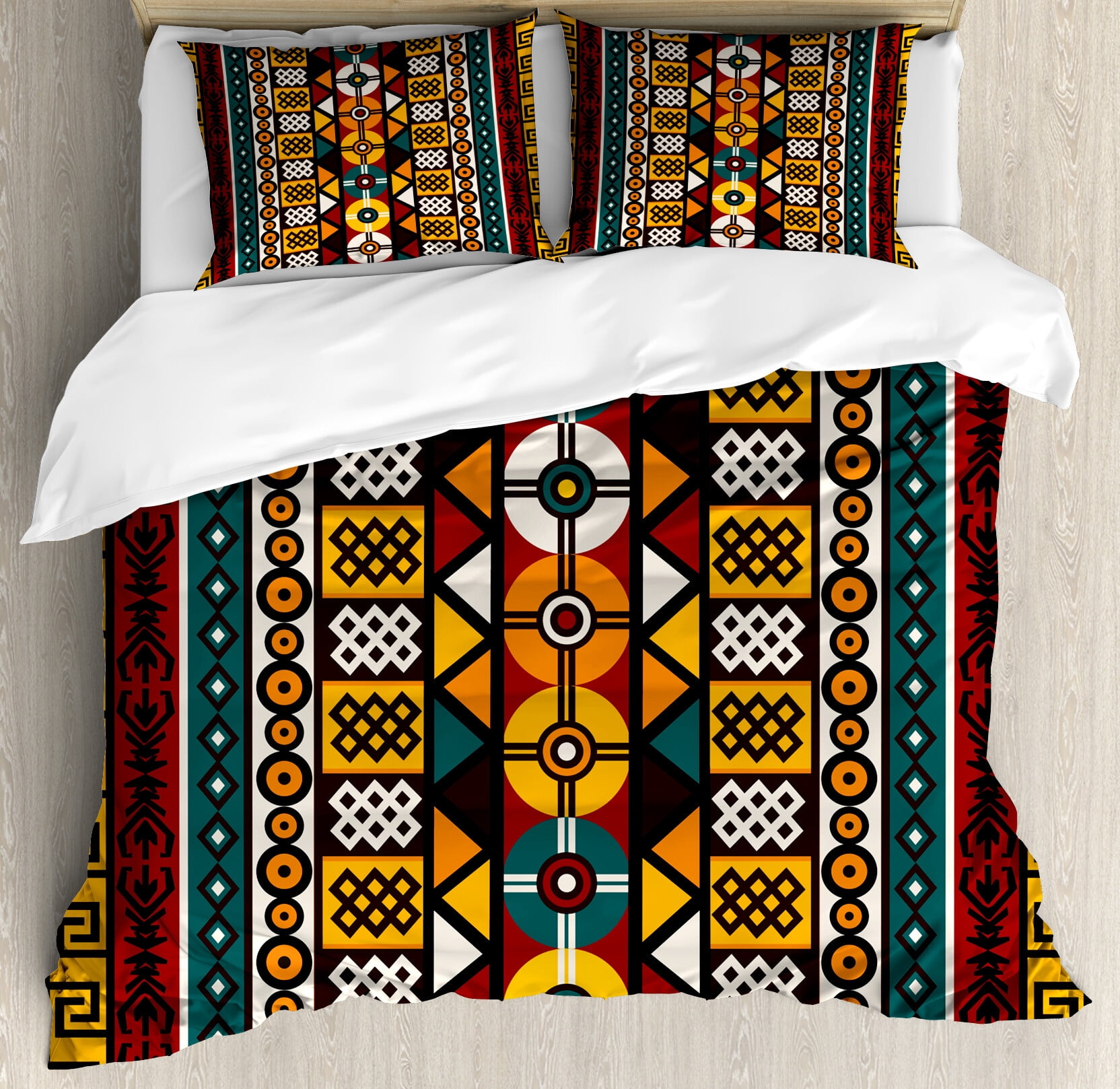Ambesonne Kente Pattern Duvet Cover Set, Prehistoric Borders, Queen ...