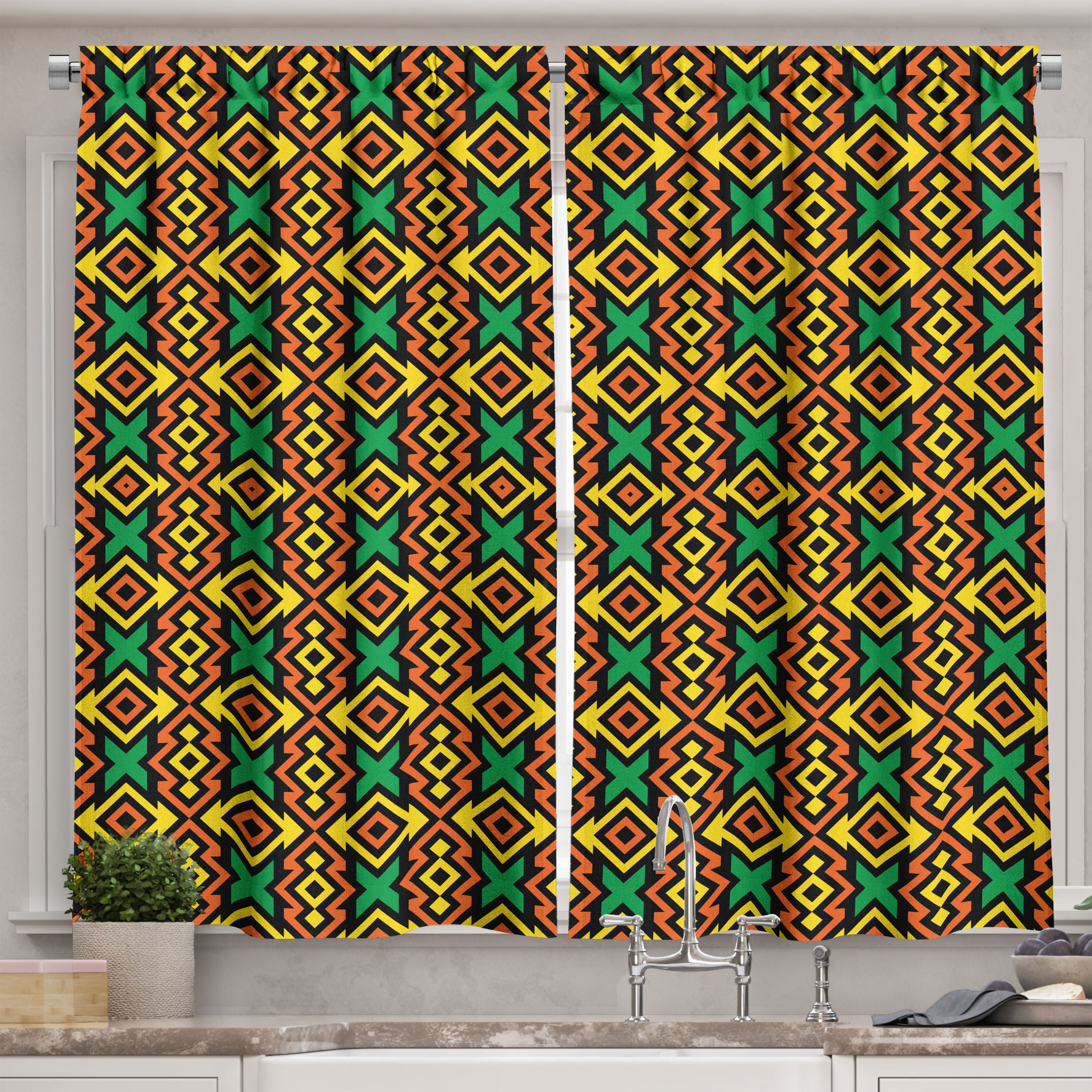 Ambesonne Kente Pattern Kitchen Curtains, Art Print, 55"x39 ...
