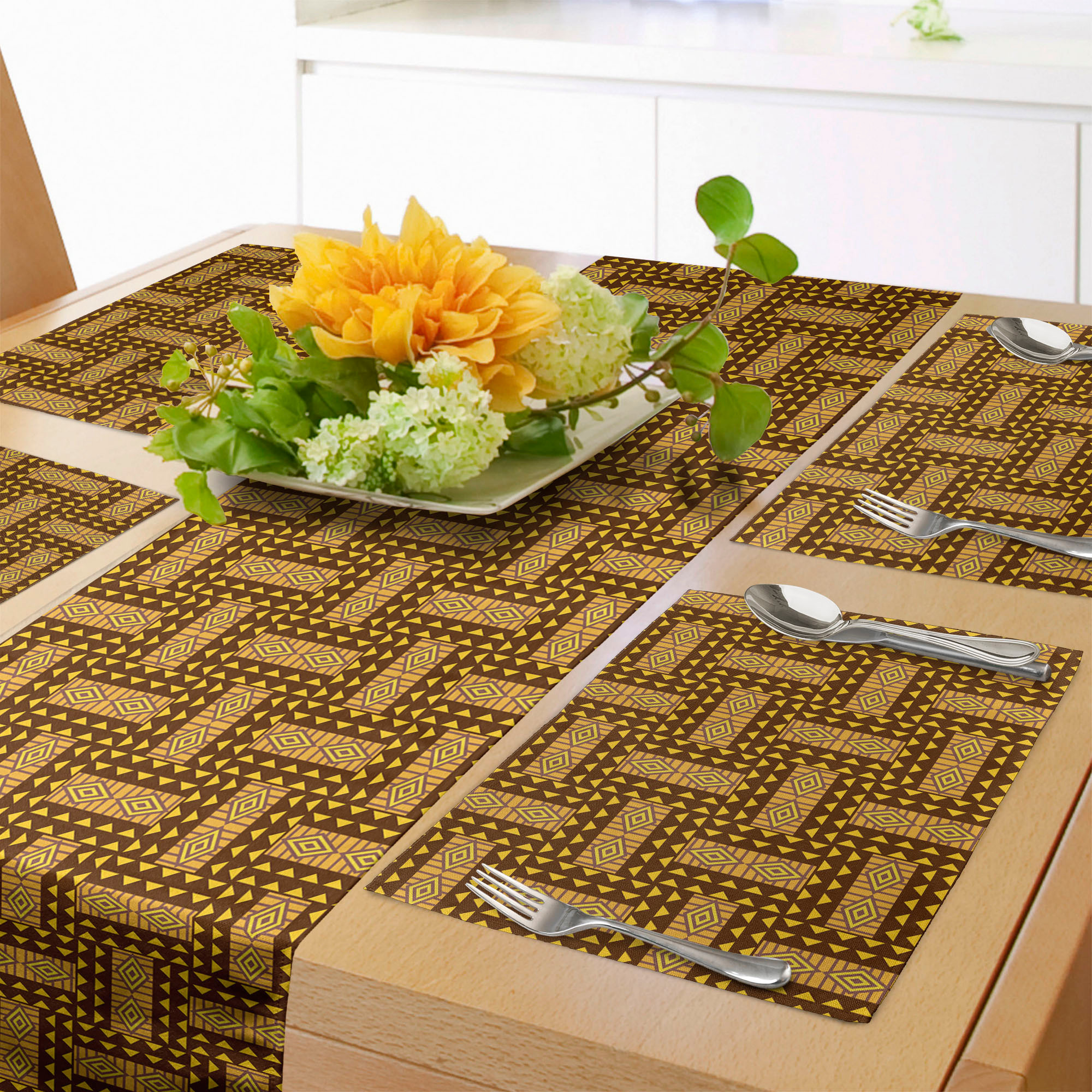 Ambesonne Kente Pattern Table Runner & Placemats, National Triangles ...