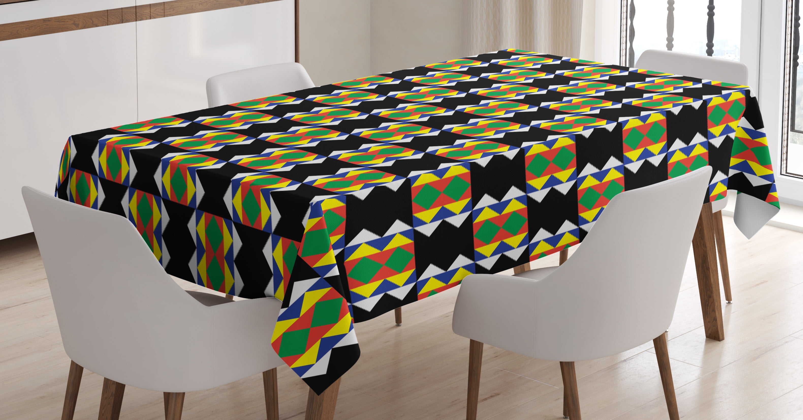 Ambesonne Kente Pattern Tablecloth Rectangular Table Cover, Funky Zulu ...